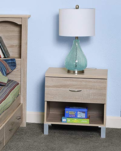 OS Home and Office Furniture Model One Drawer night stand, Contemporary Crosshatched Sandy Birch Laminate