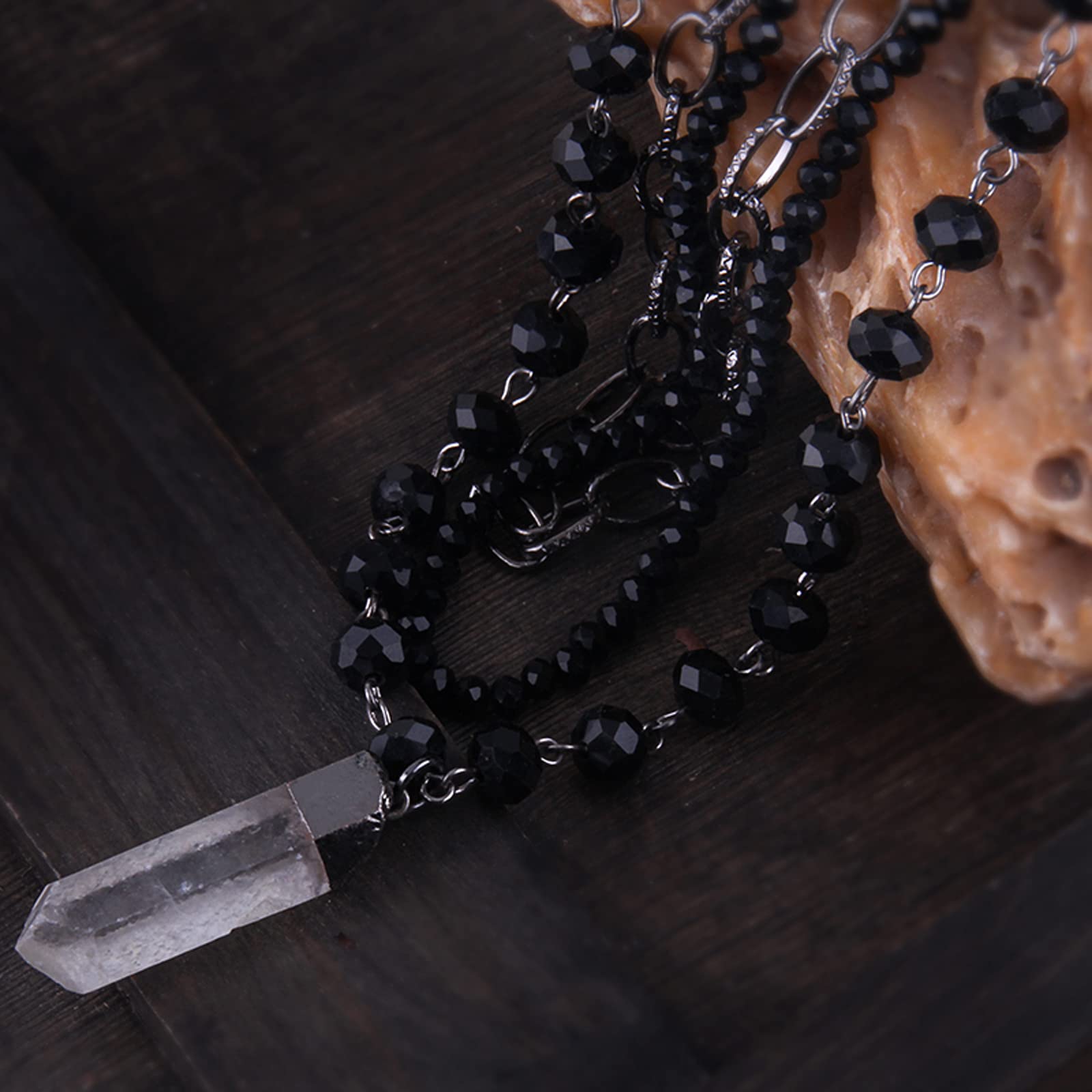 NW Grunge Necklace Gothic Punk Cross Rosary Black Beaded Crystal Goth Statement Emo Multi Layered Choker Necklace for Women