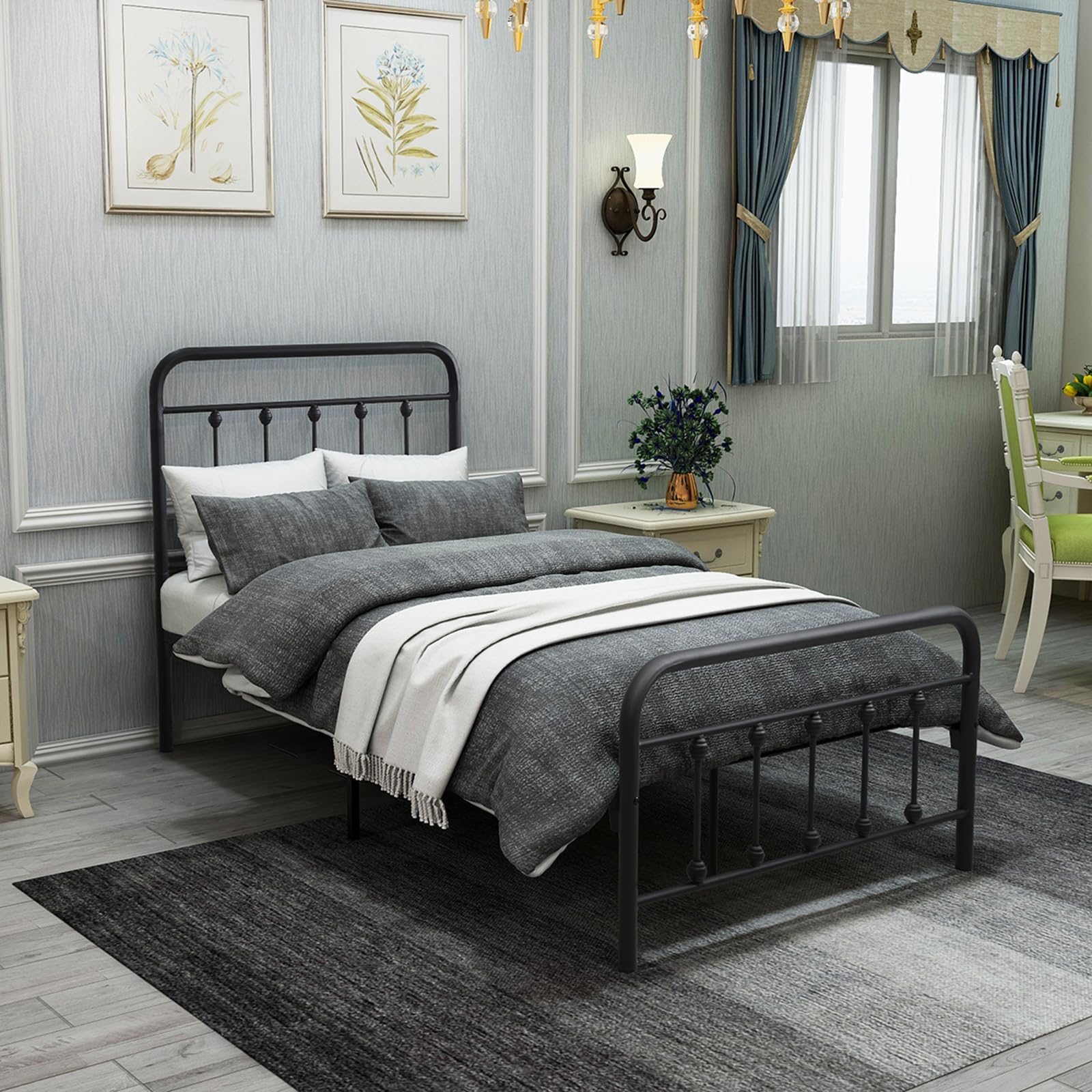 Metal Bed Frame, Twin Size Platform Bed Frame, Mattress Foundation with Headboard & Footboard, Steel Slat Support/No Box Spring Needed (Twin)