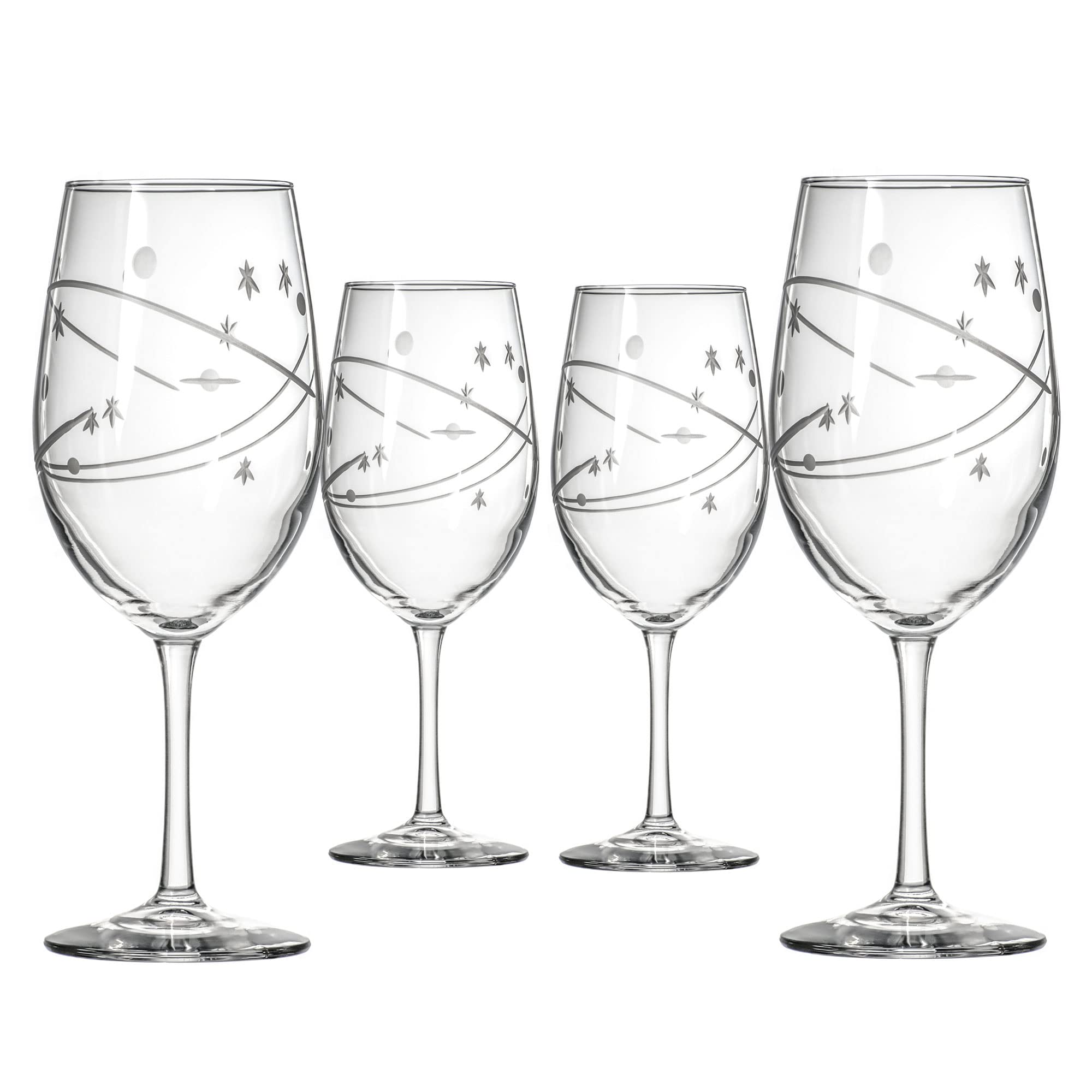 Rolf Glass "Space All Purpose Wine Glass 18 ounce | American Made Glass Design | Comets | Planets and Stars | for the Space Enthusiast's Thirst (Set of 4)