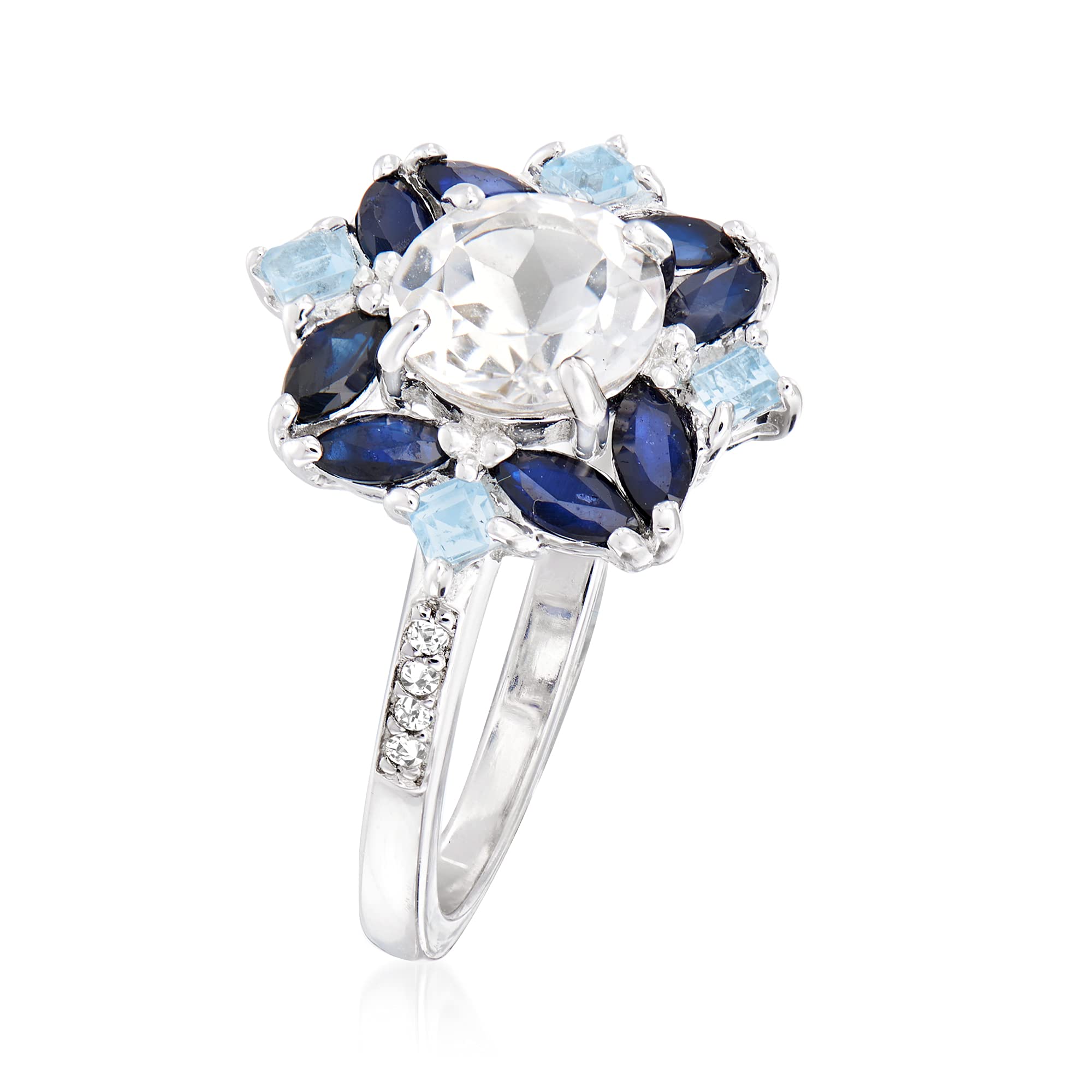 Ross-Simons 1.78 ct. t.w. White and Blue Topaz and .80 ct. t.w. Sapphire Ring in Sterling Silver. Size 8