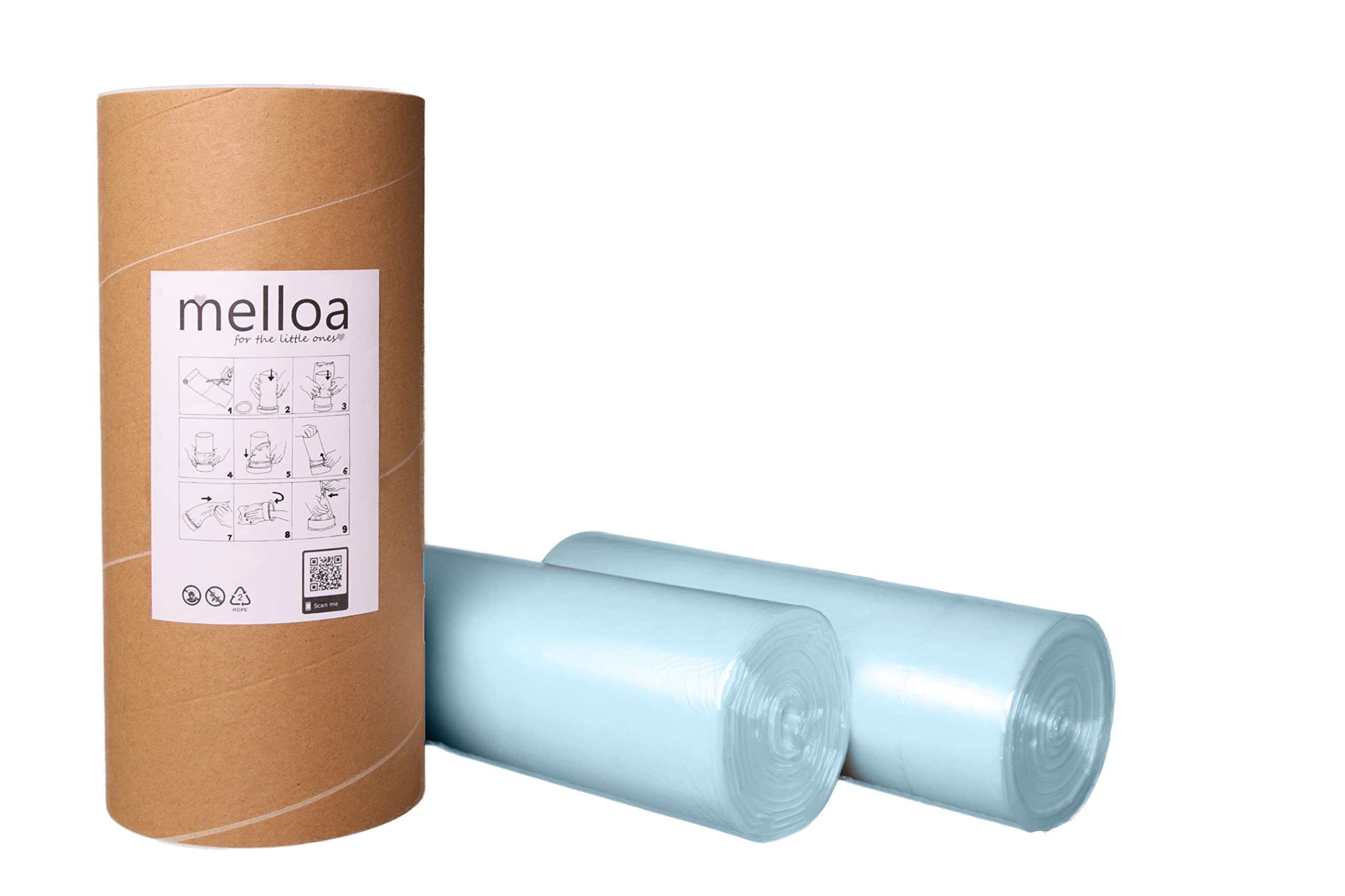 MELLOA nappy bin refill liner compatible with Tommee Tippee Sangenic Tec Twist & Click Simplee models (Blue, 400m + Paper Tube)