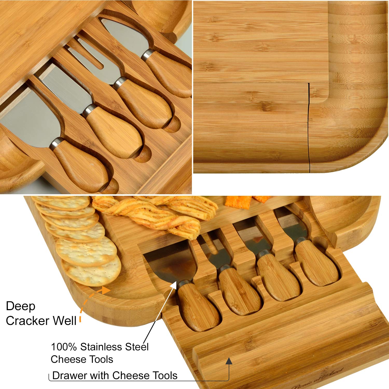 Picnic at Ascot Cheese/Charcuterie Board with Cheese Knives and Markers- Designed & Quality Checked in The USA
