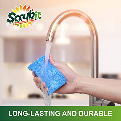 SCRUBIT Multi-Use Scrub Sponge – Non-Scratch Kitchen Sponges for Dishes, Pots & Pans - Heavy Duty & Odor-Free Rippled Scrubbing Pad, Designed for Tough Cleaning Jobs, 6 Count
