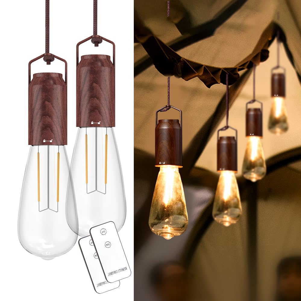 PINSAI 4 Pack Battery Powered Tent Light Bulb,Portable Outdoor Hanging Vintage LED Camping Light,Hurricane Pendant Emergency Lighting Lantern for Hiking Backpacking Fishing Outage Power Failure