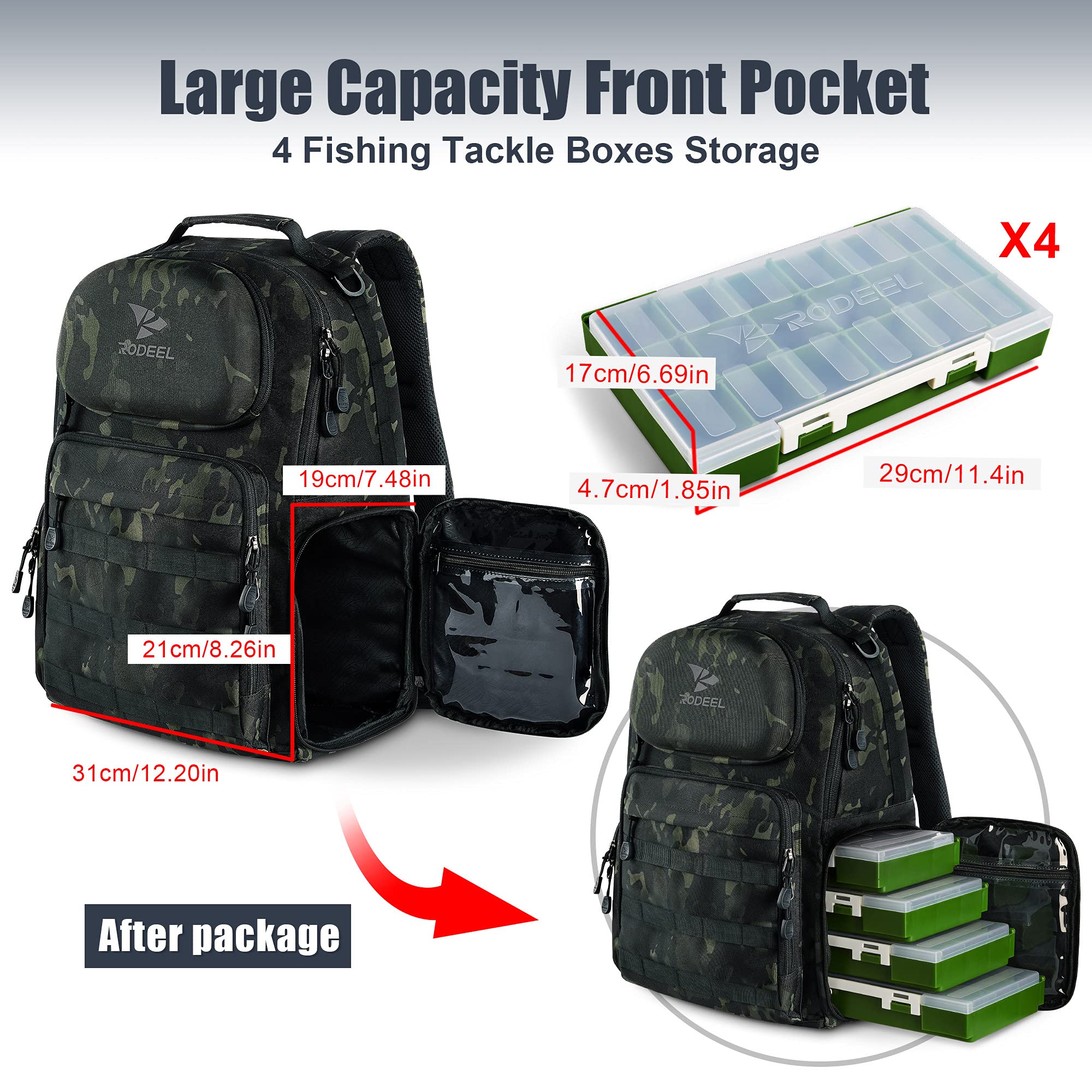 Rodeel Large Storage Backpack Fishing Hiking Tackle Backpack, Saltwater Resistant Fishing Bags