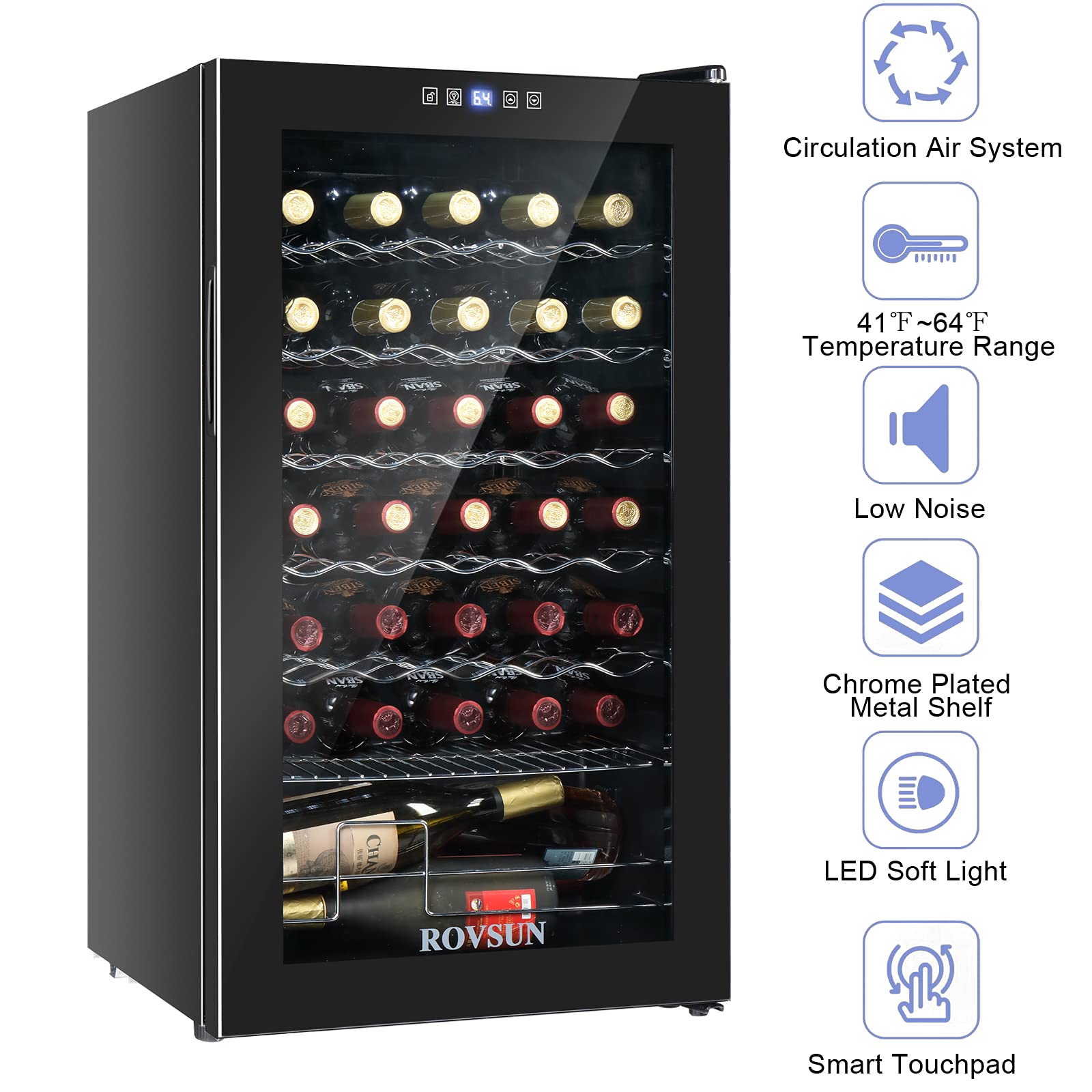 ROVSUN 34 Bottle Wine Cooler Refrigerator, Freestanding Compressor Wine Chiller, Beverage Wine Fridge with Digital Temperature Control & Double-layer Glass Door for Red White Wine, Champagne, Beer