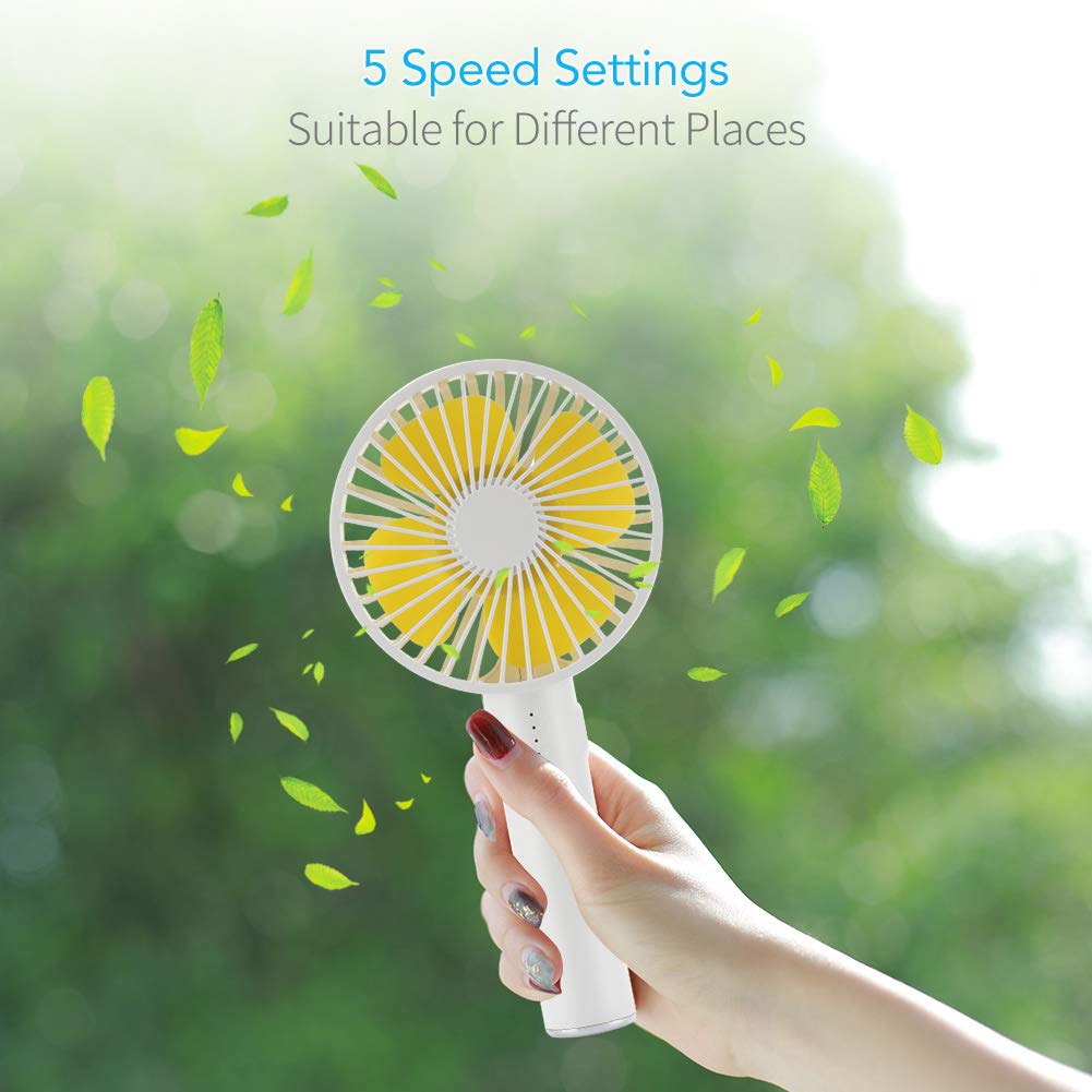 Mini Portable Handheld Fan with Makeup Mirror, 2 in 1 USB Small Desk Fan, 2000mAh Rechargeable Battery, 5 - Speed Mode Super Wind Personal Fan for Office, Home, Traveling, Outdoor