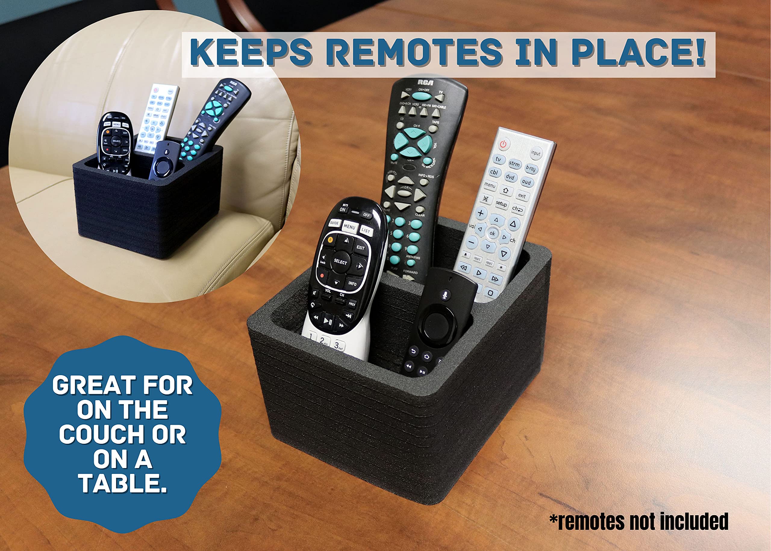 Polar Whale Remote Control Holder Stylish Storage Tray for Sofa Bed Couch Floor Car RV Lounge TV Room Desk or Table Durable Black Foam 2 Compartments 7.5 x 6 Inches
