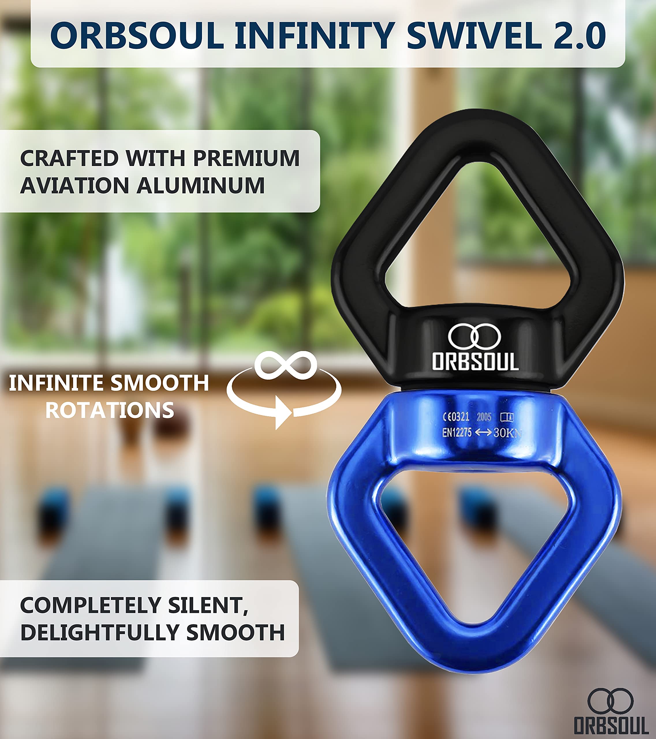 Orbsoul Aerial Silks Hardware (Deluxe PRO Set), Certified Complete Kit (Includes Rescue Figure 8 Descender, Infinity Swivel 2.0, and 2X Ice-Blue Carabiners)