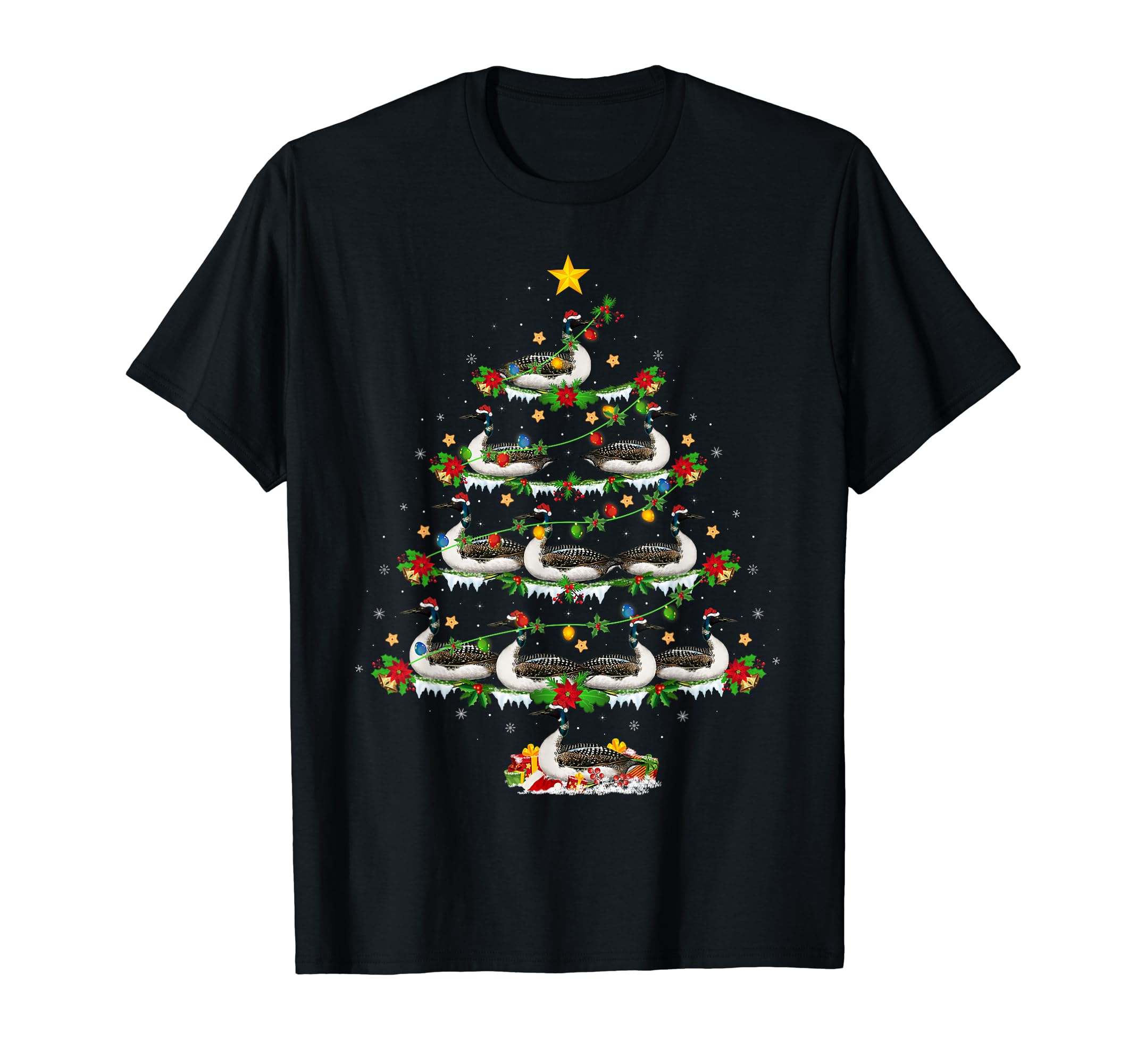 Loon Bird Lover Xmas Lights Loon Christmas Tree T-Shirt