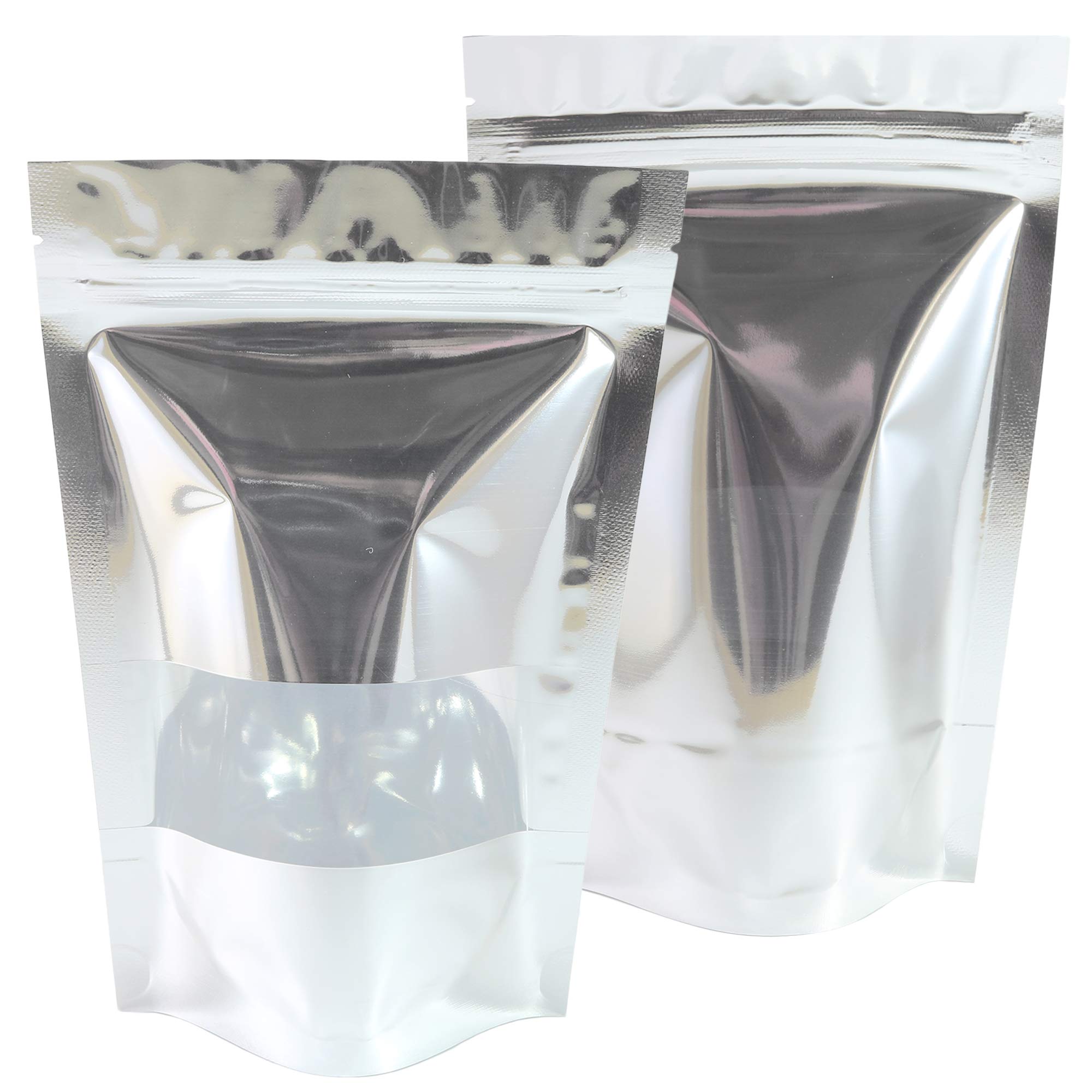 QQ Studio 100 Shiny Colored Aluminum Mylar Foil Clear Window Reclosable QuickQlick™ Stand-Up Bags (4.25" x 6.25", Silver)
