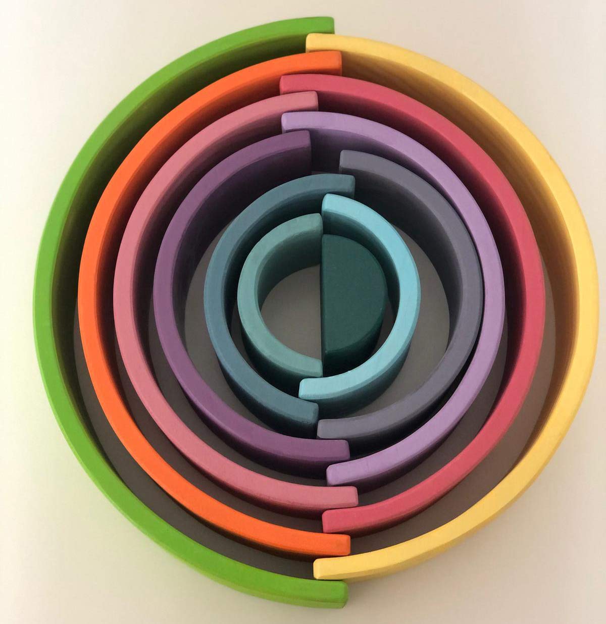 N&M Products X-Large Giant 12-Piece Pastel Rainbow Stacker 14.4" - Wooden Nesting Puzzle/Creative Building Blocks