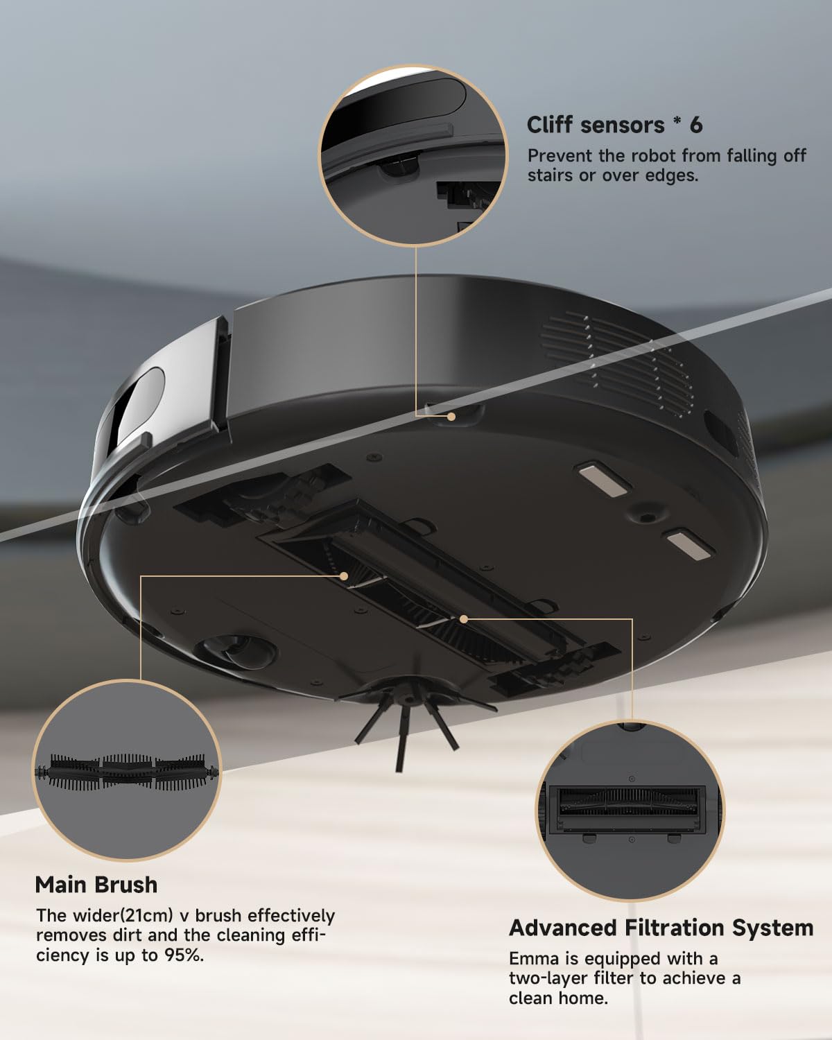 Maxwell Robot Vacuum Cleaner, 2500pa Strong Suction, Self-Charging Robotic Vacuum Cleaner, Anti-fall Sensor, Alexa & App Connect, Home Surveillance Camera, Works On Hard Floor & Low Pile Carpet
