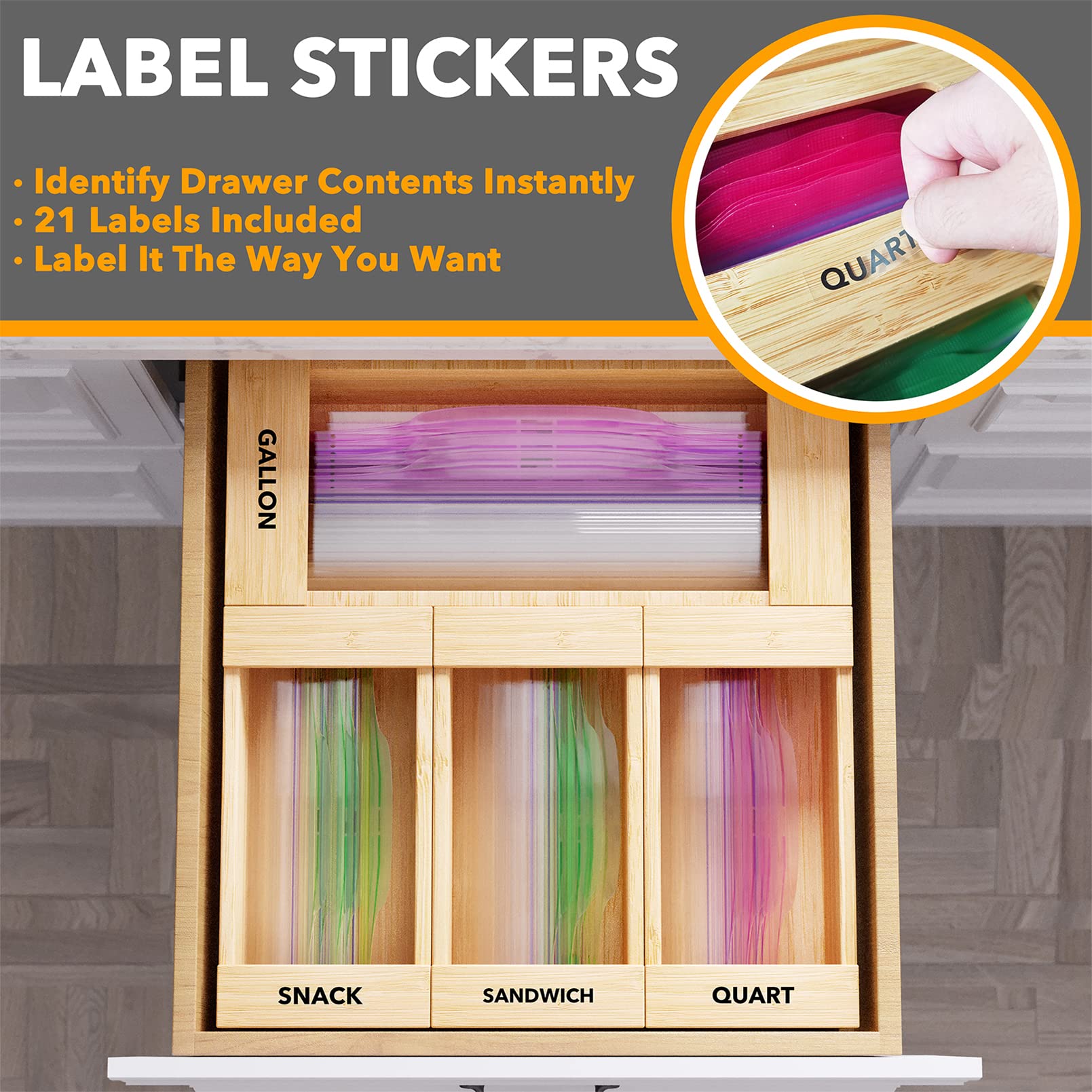 SpaceAid WrapNeat 2 in 1 Wrap Dispenser with Cutter and Labels, Bag Storage Organizer for Kitchen Drawer, (4 Pack)