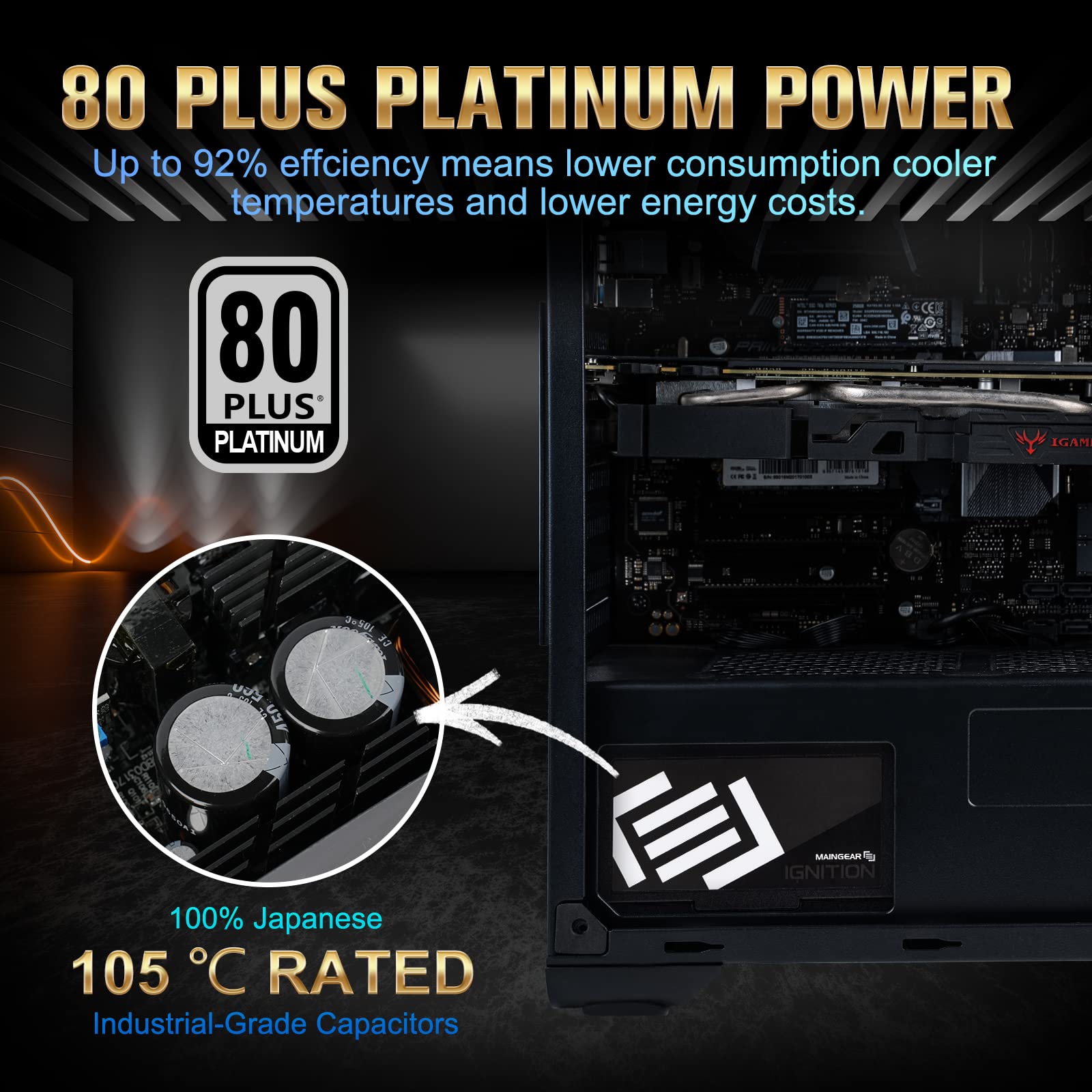 MAINGEAR Ignition Fully Modular Power Supply PC, 1000W, 80 Plus Platinum Certified, SLI Crossfire Ready, FSP1000-50AJB, 10 Year Warrenty