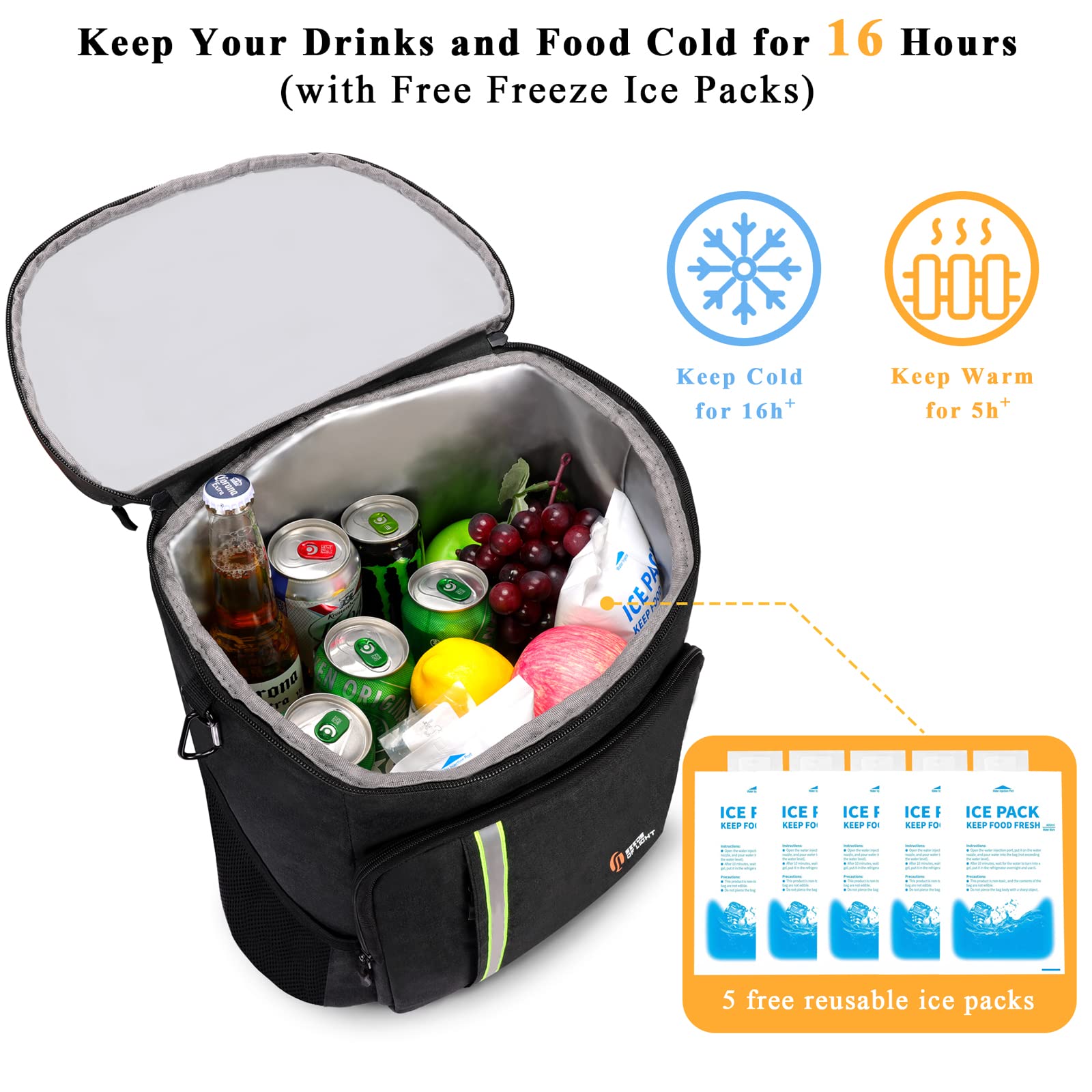 Seeds of Light Cooler Backpack 35 Cans Insulated Pack Leak Proof Large Capacity for Camping, Picnic, Hiking, Beach and Trips for Men Women
