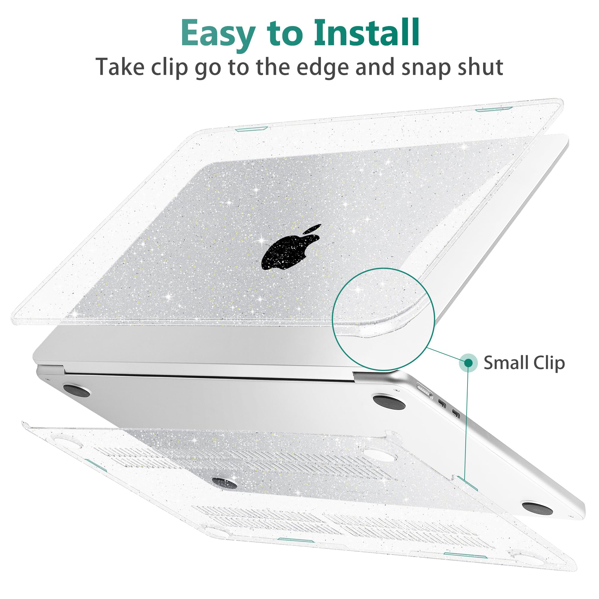 May Chen Compatible with M3 MacBook Air 13.6 inch Case 2022 2023 2024 A3113 A2681 M2 Chip, Plastic Hard Shell Case for MacBook Air 13.6" with Liquid Retina display Fits Touch ID, Clear Glitter