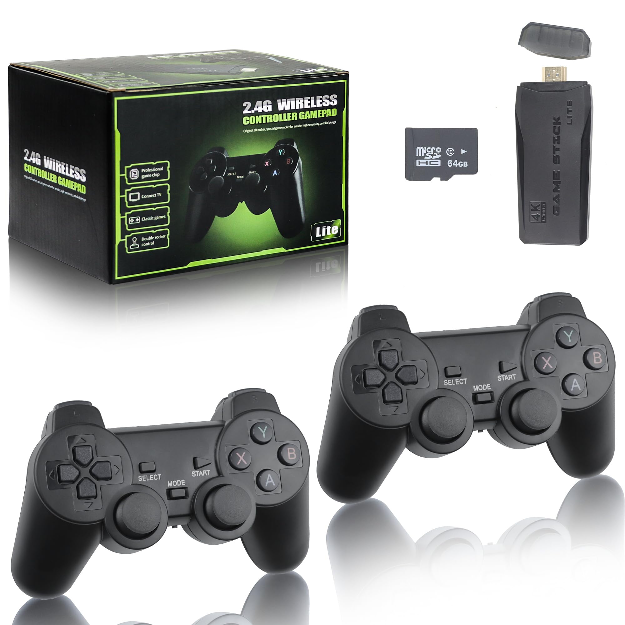 liuwei Retro Game Stick - Revisit Classic Games with Built-in 9 Emulators, 20,000+ Games, 4K HDMI Output, and 2.4GHz Wireless Controller for TV Plug and Play, 64G, Black