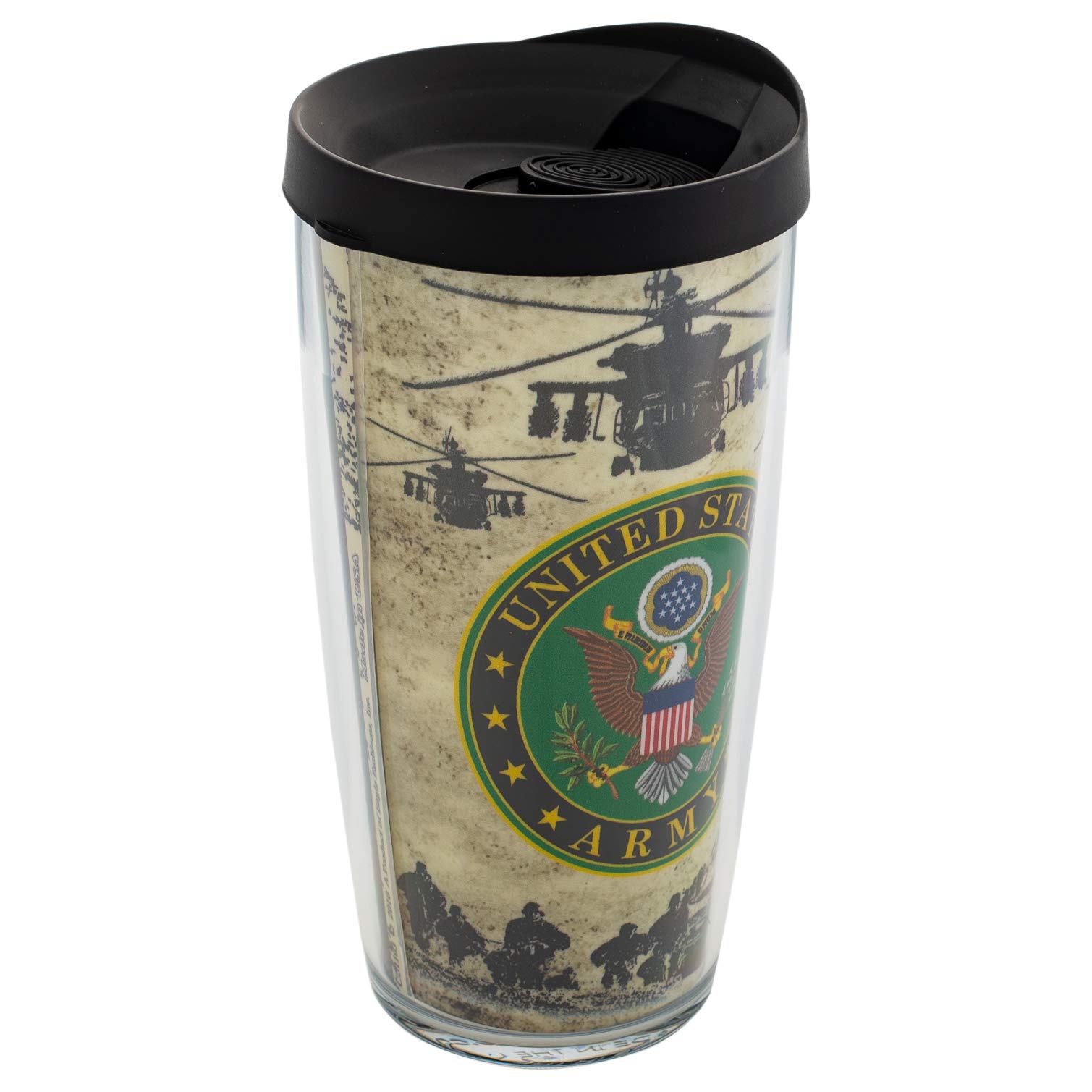 Signature Tumblers US Army Helicopter Wrap on Drab 16 Ounce Double-Walled Travel Tumbler Mug with Black Easy Sip Lid