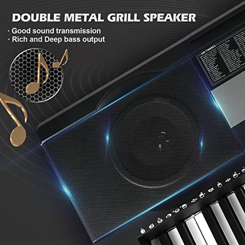 MUSTAR 61 Key Piano Keyboard, Touch Sensitive Keyboard Piano for Beginners, Electric Keyboards Piano with Stand, LCD Display, Headphones, Microphone, Power Adapter, Kids Birthday Gifts, Black
