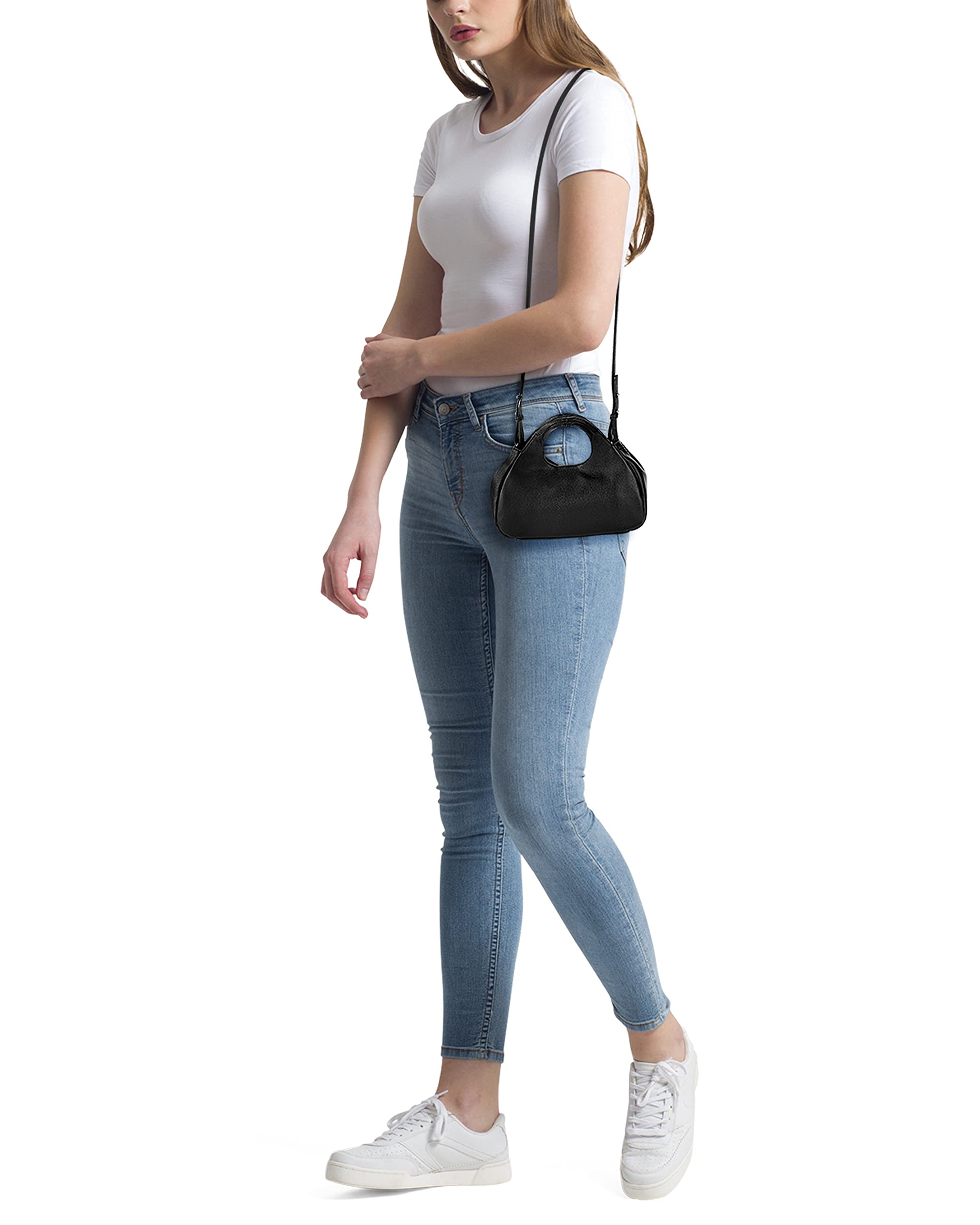 The Sak Rylan Mini Satchel in Leather, Convertible Purse with Adjustable Crossbody Strap, Black