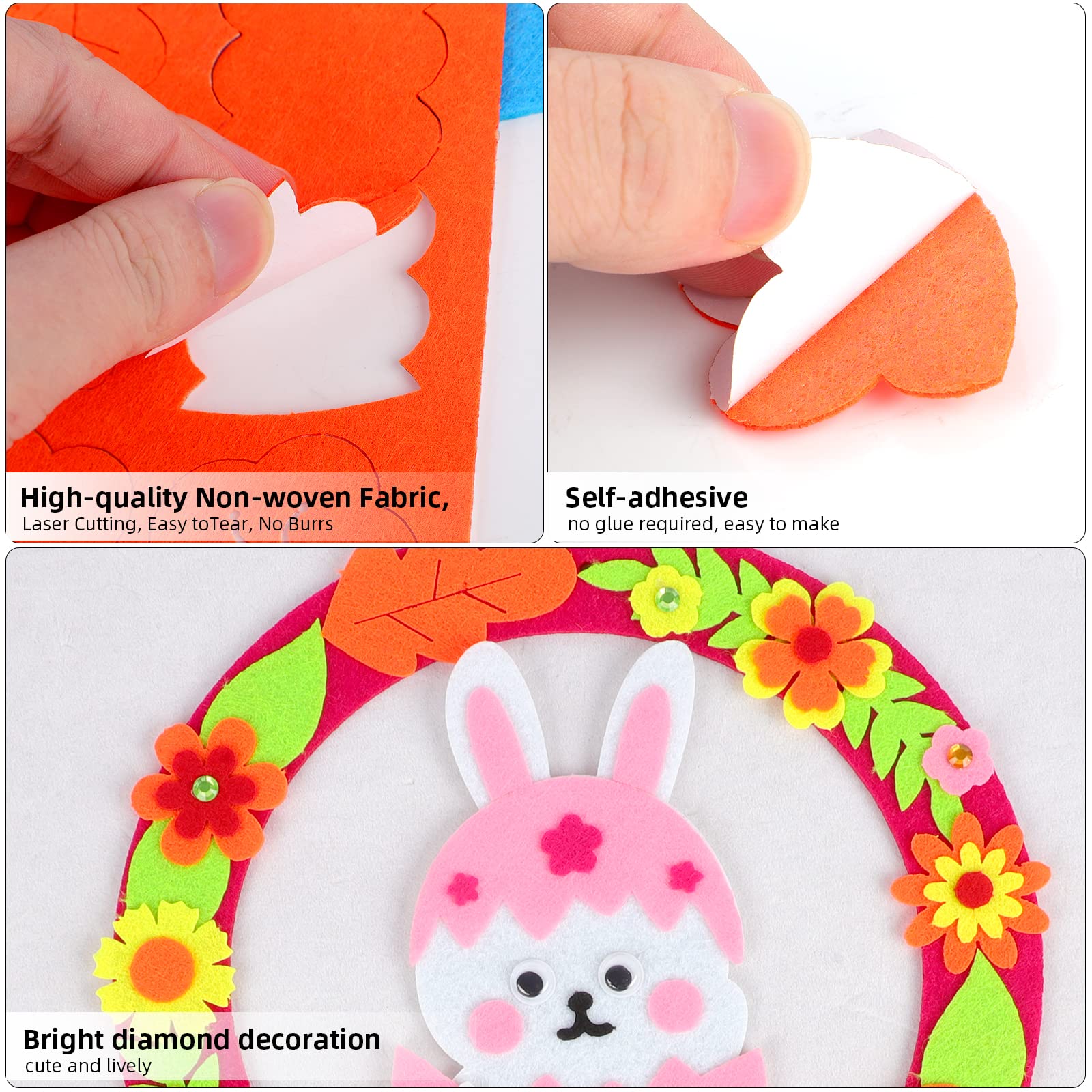 VIPITH Easter Craft Kits, 4PCS DIY Sets Including Wreath Chick Wreath Bunny Hatching Egg Easter Craft Sign Bunny Wreath and Rabbit Chick for Kids Favor Classroom Daycare Homeschool Art Decor