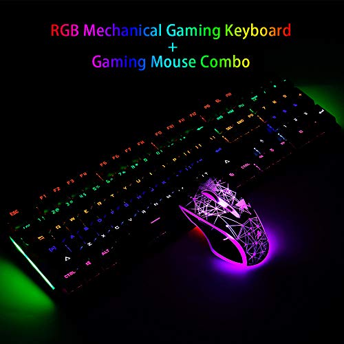 NACODEX Warder Mechanical Gaming Keyboard and Mouse Combo Blue Switch 104 Keys Anti-Ghosting RGB Backlit Floating Keyboard, 3200 DPI 6 Programmable Button Mouse Wired (Blue Switches Black)