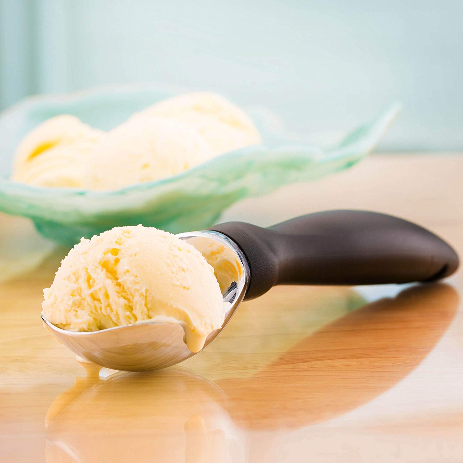 Spring Chef Ice Cream Scoop - Heavy Duty 18/8 Stainless Steel with Soft Grip Handle, Professional Sturdy Ice Cream Scooper, Premium Kitchen Tool for Cookie Dough, Gelato, Sorbet, Melon, Black