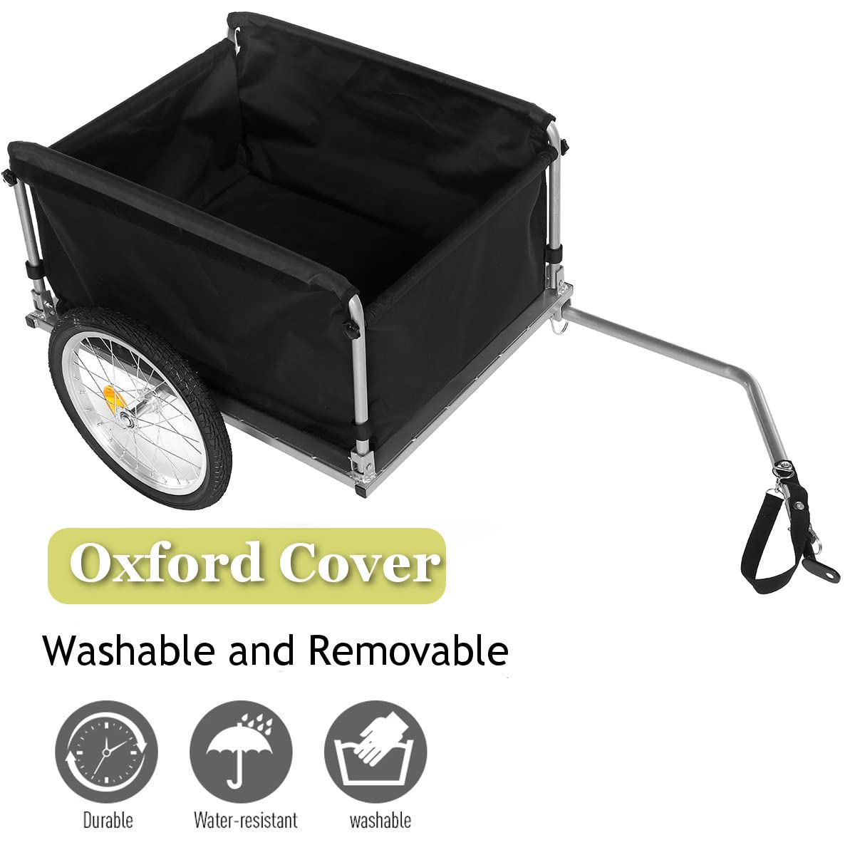 Sefzone Bike Trailer Cargo Foldable 143 lbs Max Load, with Removable Box and 600D Oxford Cover, 2x16'' Inflatable Wheels, Aluminum Bicycle Cargo Trailer w/Hitch, for Luggage, Tools, Groceries