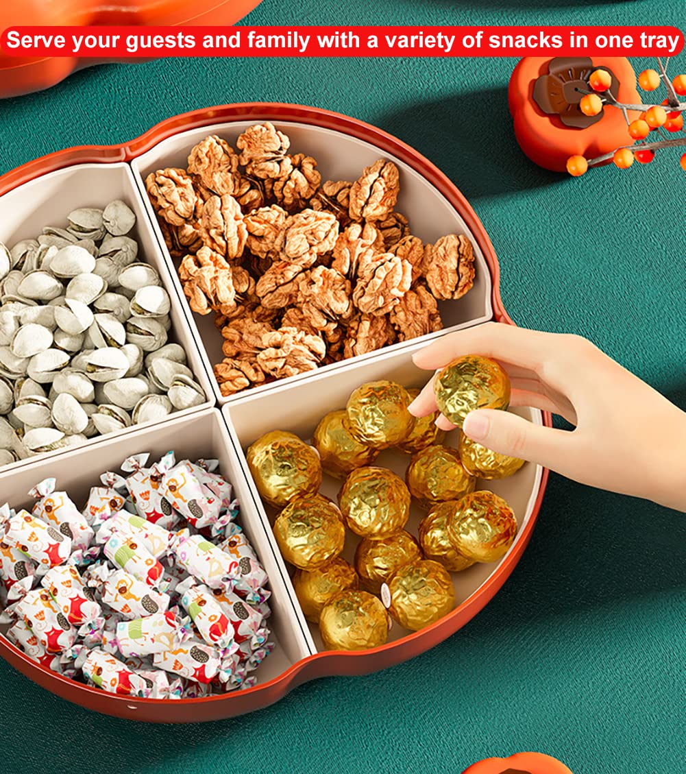 Taiuloo Divided Serving Tray with Lid, 4 Compartment Removable Snack Platter Container, BPA-Free Storage Box for Appetizer, Snackle, Candy, Fruit, Nut, Veggie, Parties Entertaining Dishwasher Safe