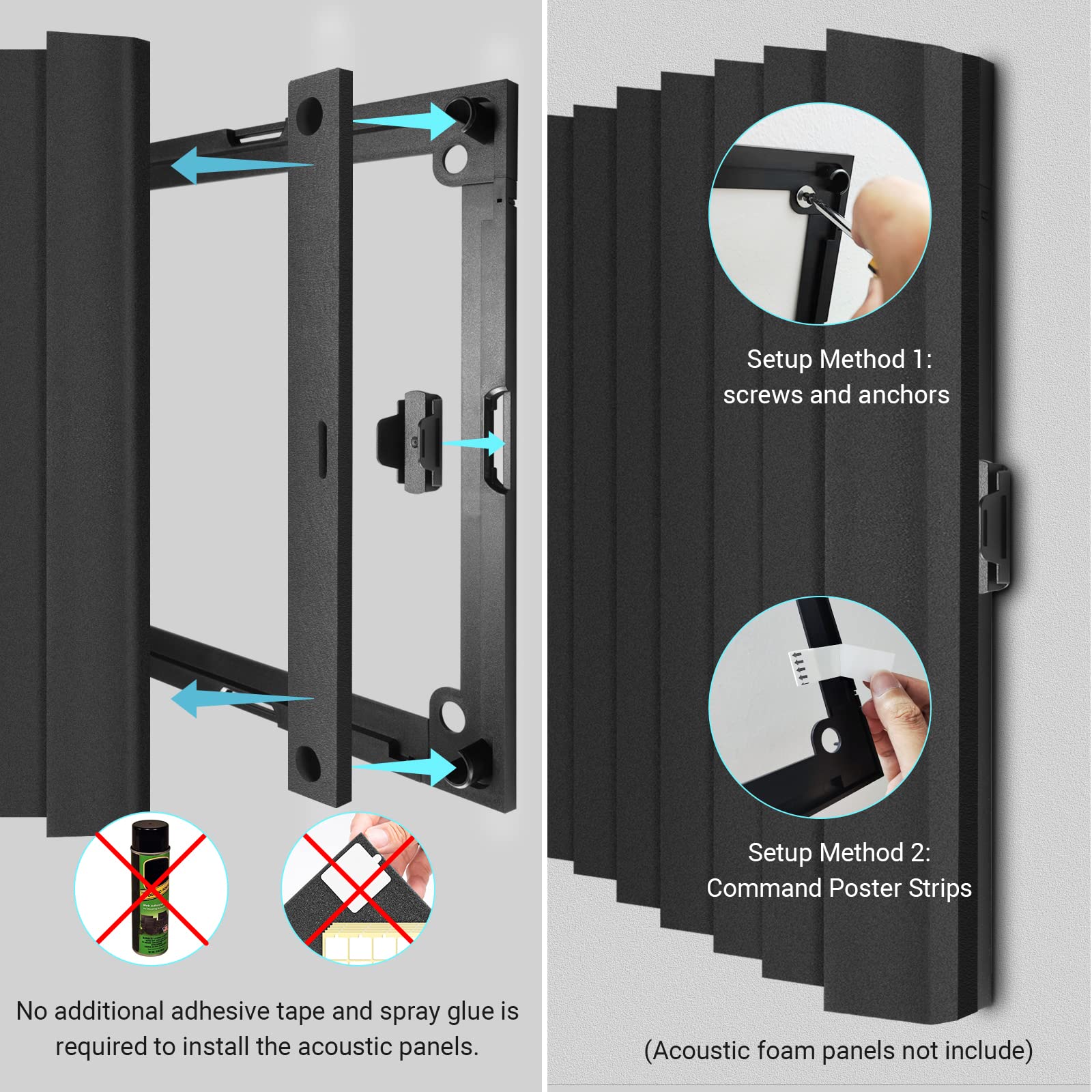 Soundproof Foam Frame 12 Pack, Quick Installation and Removal of Acoustic Panels, Proprietary Frame, Modular Design, 12 * 12 Inch Acoustic Foam Panel Installation Solution