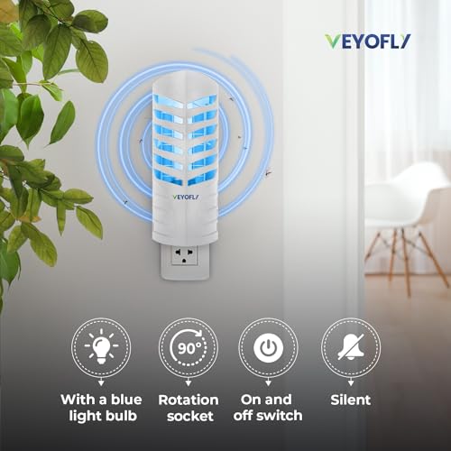 VEYOFLY Fly Trap, Plug in Flying Insect Trap, Fruit Fly Traps for Indoors-Safer Home Indoor- Bug Light Indoor Plug in- Mosquito,Fruit Fly, Gnat Trap, Flea Trap, Bugs- No Odor (1 Device+3 Refills)