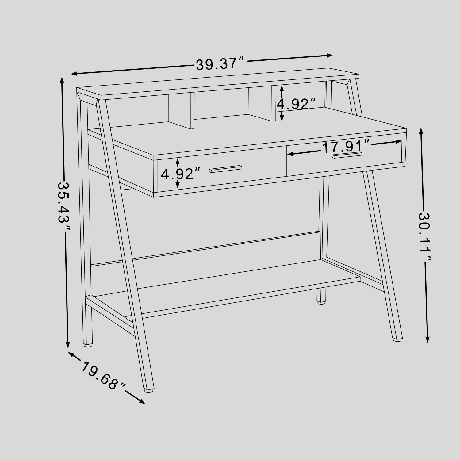 Modern Writing Desk with Hutch - 39β x 19β Workstation Computer Work Study Table for Home Office Furniture Vanity Make Up Desk, 3 Tier Storage Shelf and 2 Drawers (White/Gold)