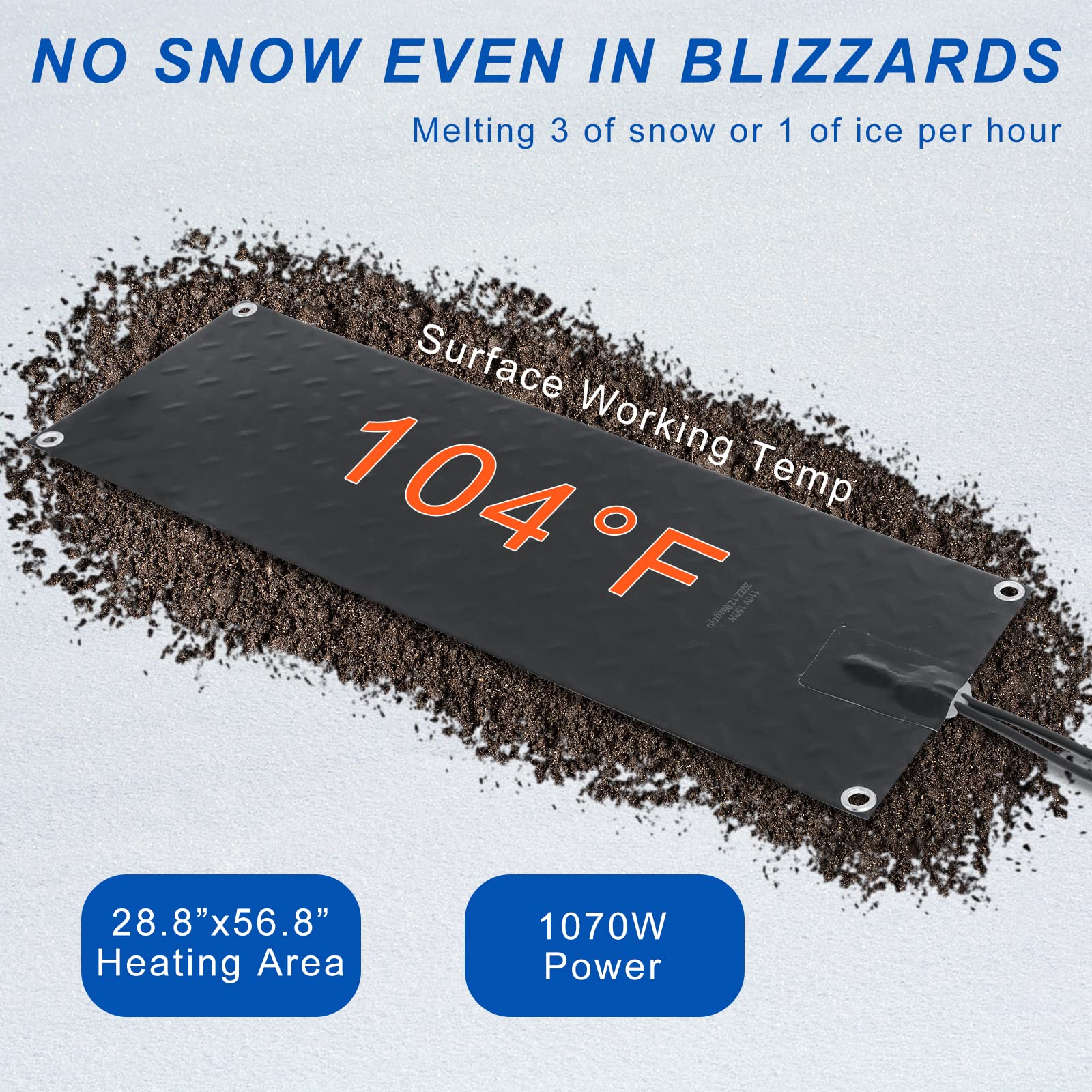 Snow Melting Walkway Mat πΌπππππ
ππ
10βπ 30β πΊπππ π΄ππππππ π΄πππ Melting Speed Heated Outdoor Mats for Winter Stairs No-Slip Rubber Heated Driveway Pad 10βx 30β