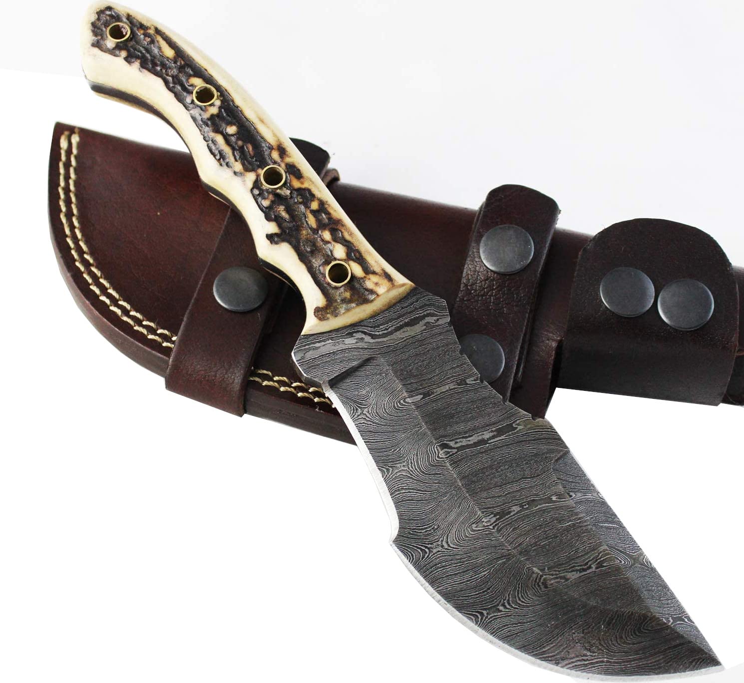 Moorhaus Damascus Knife Handmade Raindrop Tracker - Genuine Stag Handle - a work of art!