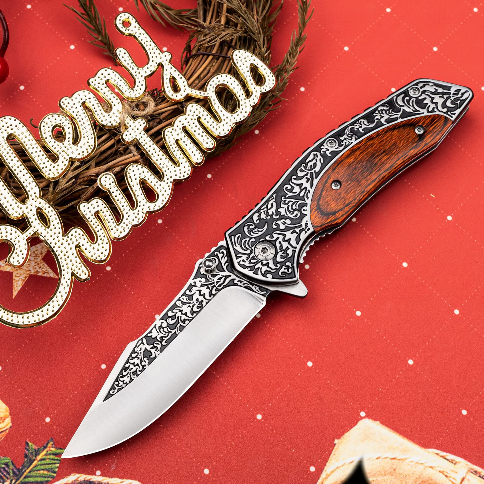 VALHALLA TREANT Pocket Knife, 3.6'' Sharp Blade Pocket Folding Knife, Cool EDC Knife with 3D Retro Embossed Pattern, Classic Pocket Knife For Men, Outdoor Camping Hiking
