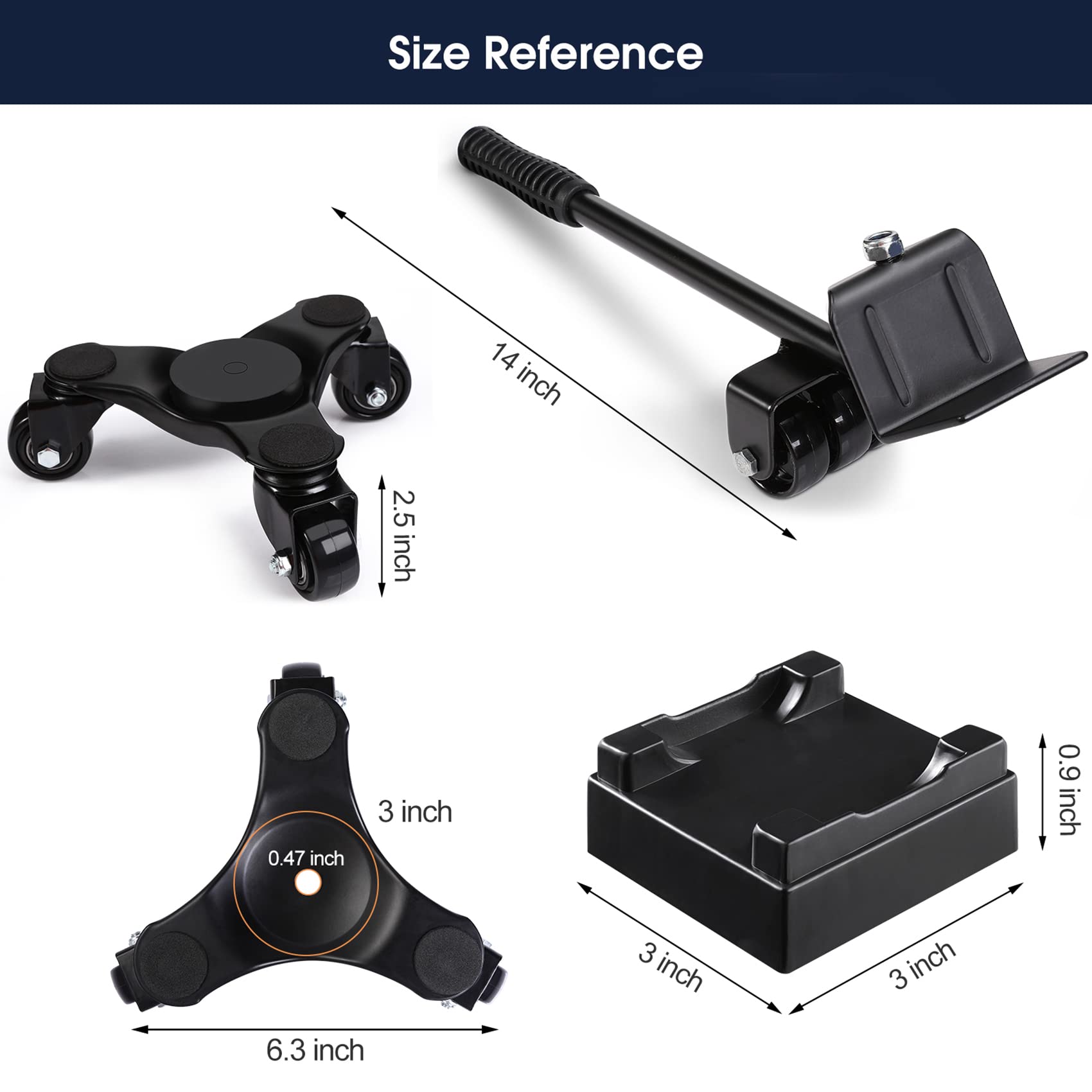 Orange Tech 4-Pack Steel Tri-Dolly Set with Lifter, 6-Inch, 132 lbs Load Capacity Each Pack, 3 Wheels Mover Dollys for Moving Heavy Furniture, Grand Piano Table