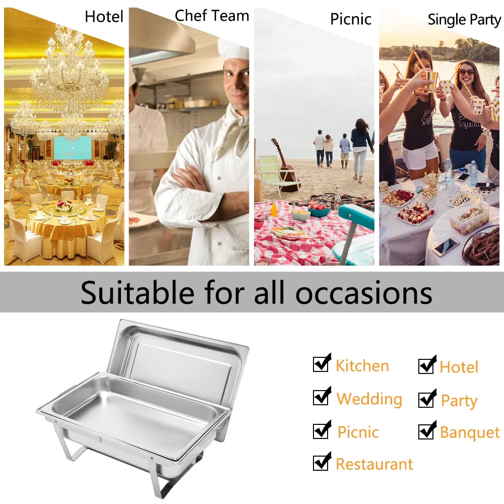 ROVSUN 8 Qt 8 Pack Full Size Stainless Steel Chafing Dishes Buffet Set, NSF Silver Rectangular Catering Chafer Warmer Set with Trays Pan Lid Folding Frame Stand for Kitchen Party Banquet Dining