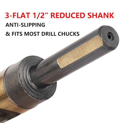 VALYRIANTOOL 1-3/8 in. x 6 in. Fractional Cobalt Silver and Deming Drill Bits HSSCO High Speed Steel M35 S&D Twist Drill Bits for Stainless Steel 1/2" Reduced Shank 6" OAL 135-Degree Split Point
