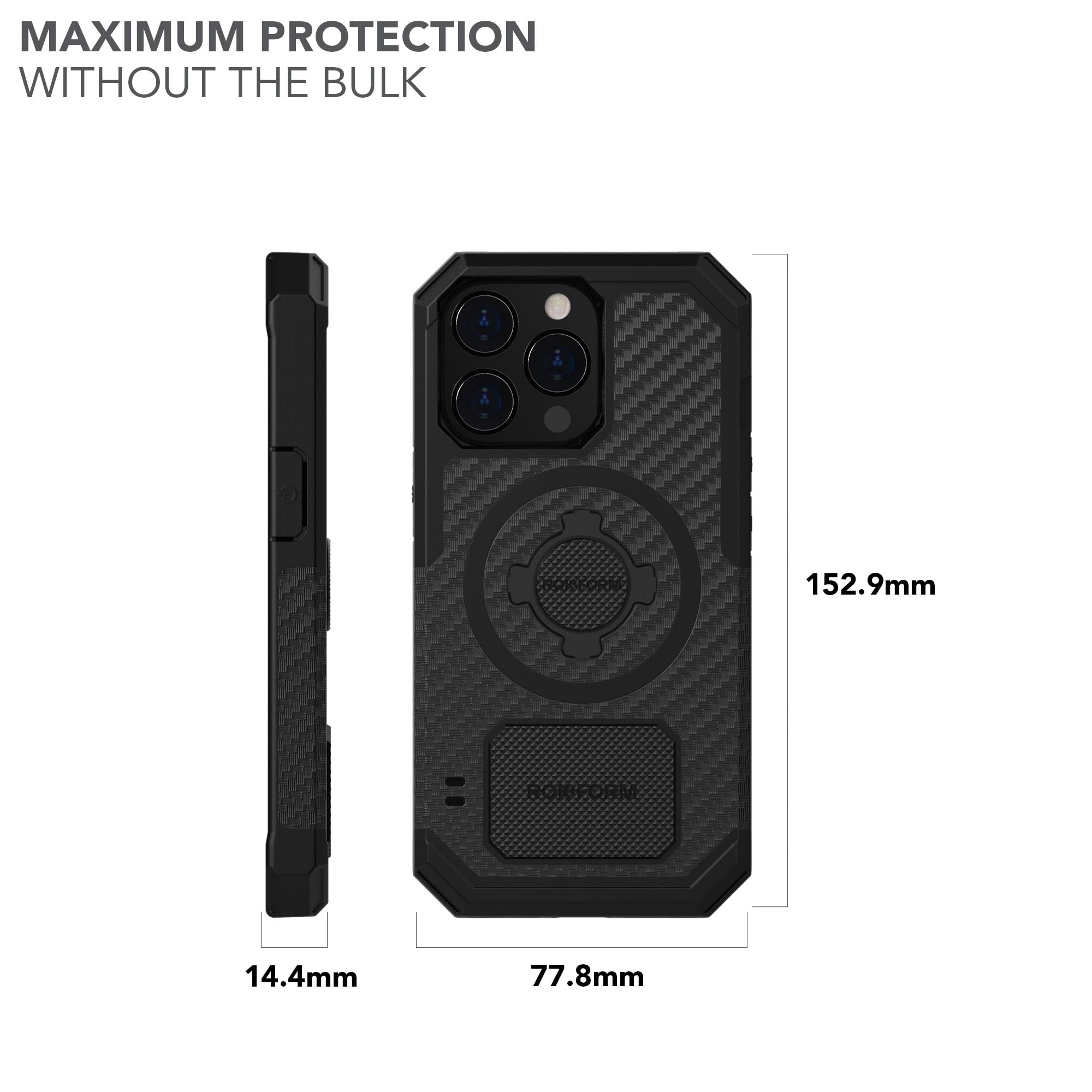 Rokform - iPhone 13 Pro Case, Rugged Series, Dual Magnet Plus MagSafe Compatible, Magnetic Protective Apple Gear, iPhone Cover with RokLock Twist Lock, Drop Tested Armor (Black)
