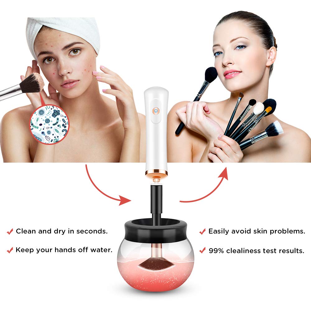 Makeup Brush Cleaner Dryer, Makeup Brush Cleaner Machine with 8 Rubber Collars, Wash and Dry in Seconds, Deep Cosmetic Brush Spinner for All Size Brushes