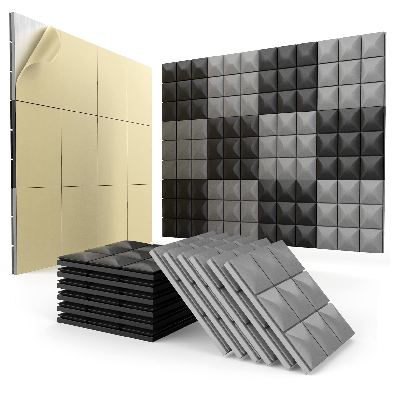 SELF-ADHESIVE Sound Proof Foam Panels, 48 Pack Acoustic Foam Panels,Sound Proofing Padding for Wall, Noise Blocker, Sound Absorbing Panel Acoustic Tiles Game Studio Foam-1 inch