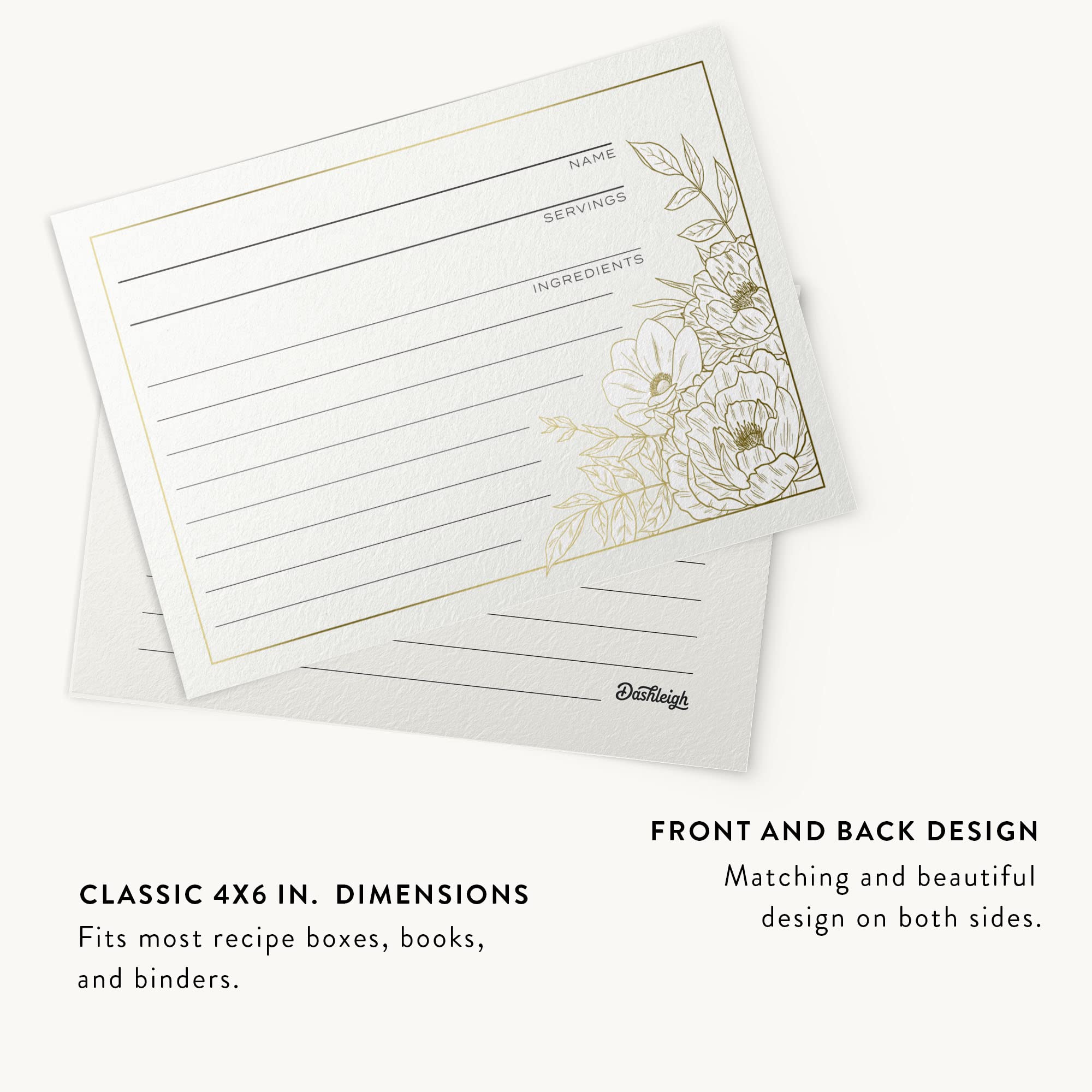 Victorian Gold Foil Floral Recipe Cards, 4x6 inches
