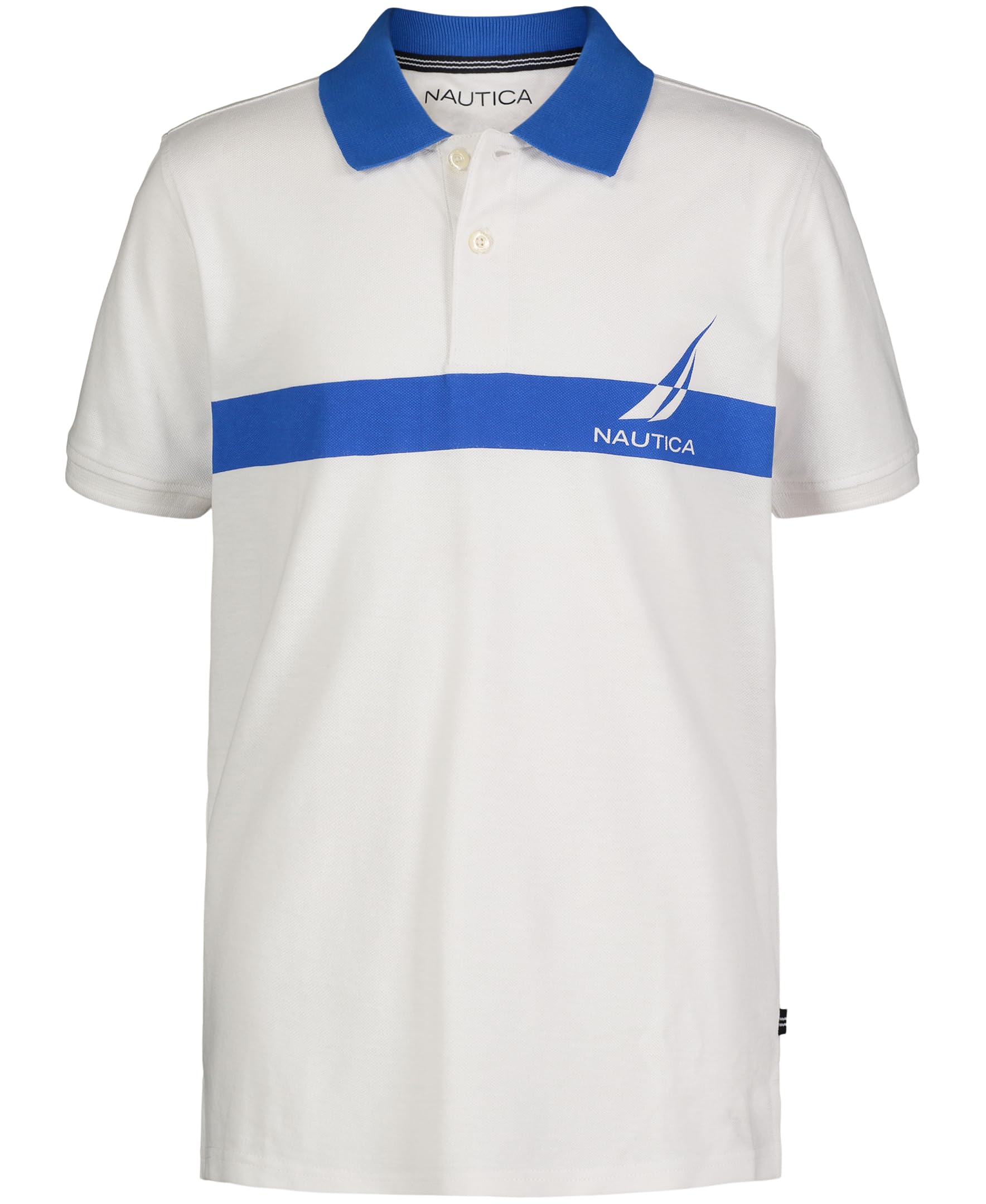 Nautica Boys' Short Sleeve Fashion Polo, Button Closure, Soft & Comfortable, Charter Sport Navy, 10-12