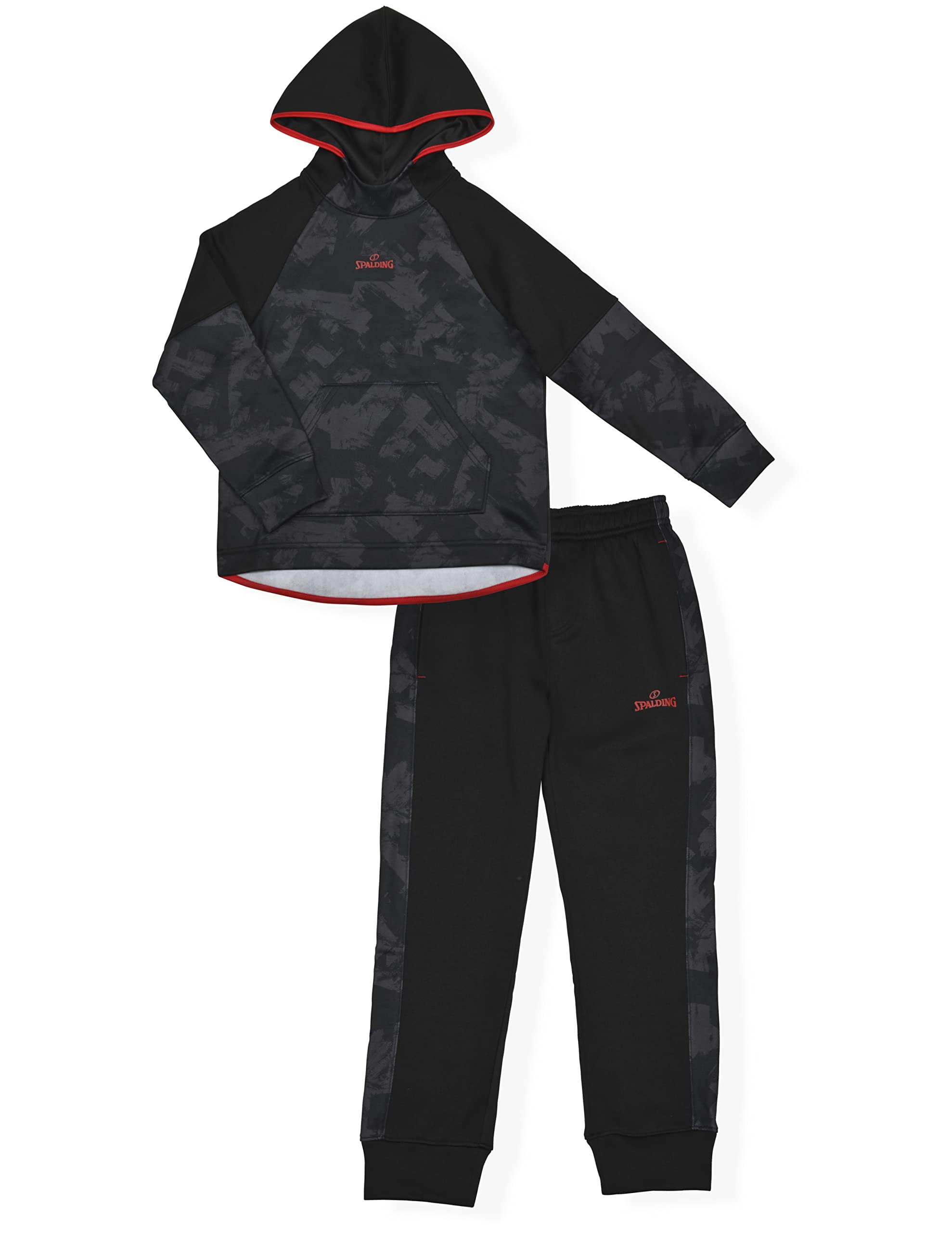 Spalding Boys Fleece Brush Print Hoodie and Jogger 2-Piece Set, Black, 8