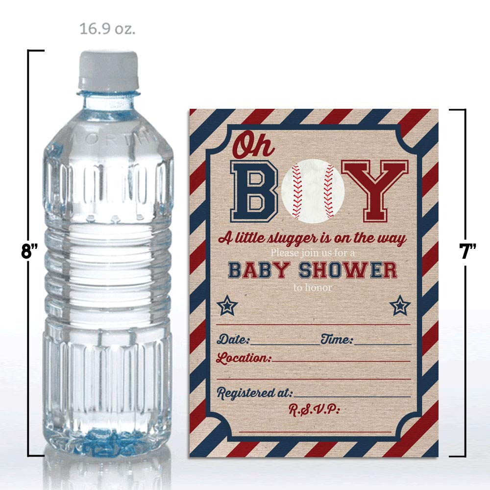 Our Little Slugger Baseball Themed Baby Sprinkle Baby Shower Invitations for Boys, 20 5"x7" Fill In Cards with Twenty White Envelopes by AmandaCreation