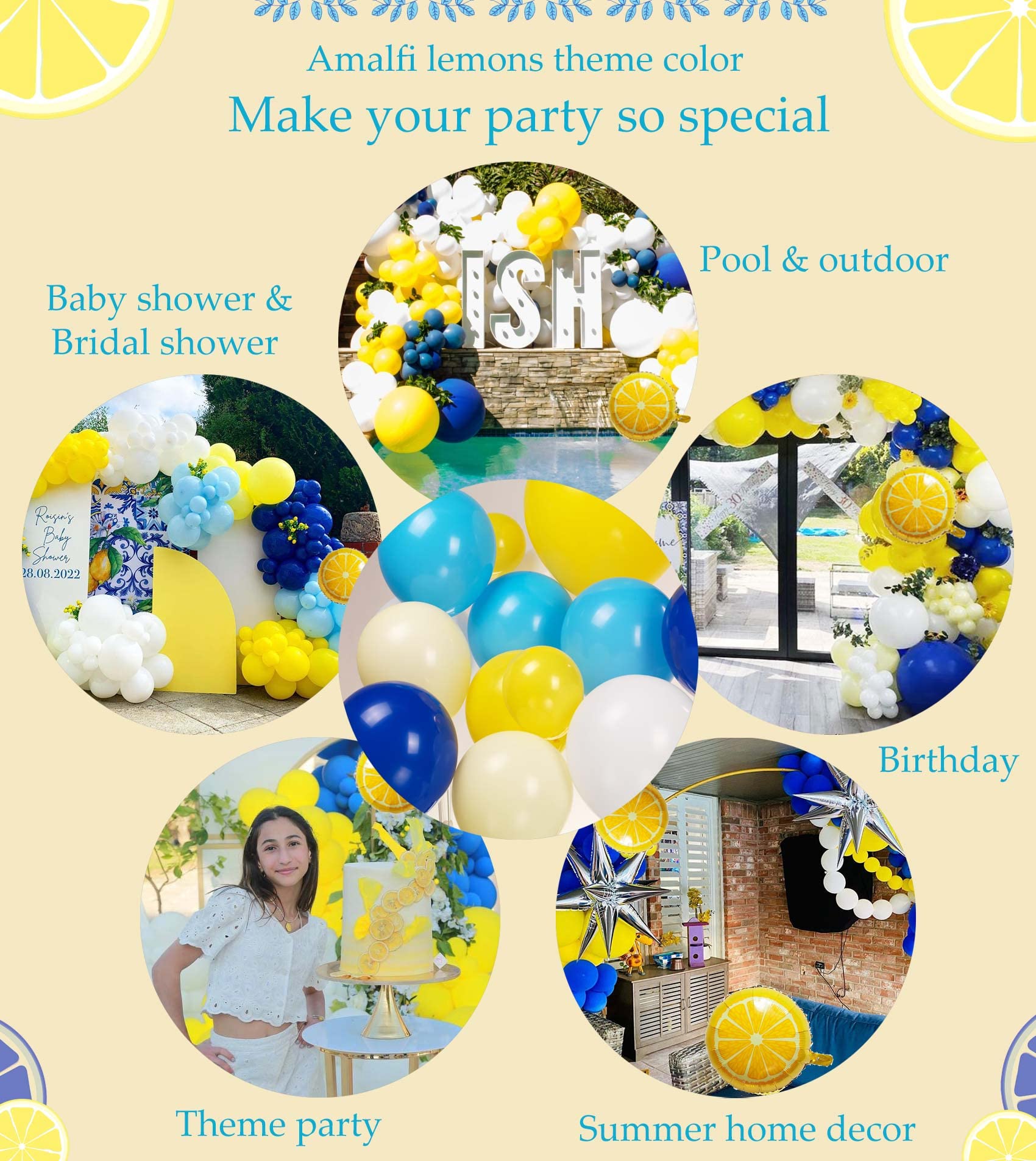 Royal Blue and Yellow balloon garland arch kit 135Pcs with Light blue Pastel Yellow white & Staaburst lemon foil balloons for Lemon main squzee bridal Shower Lemonade Birthday Party Decorations