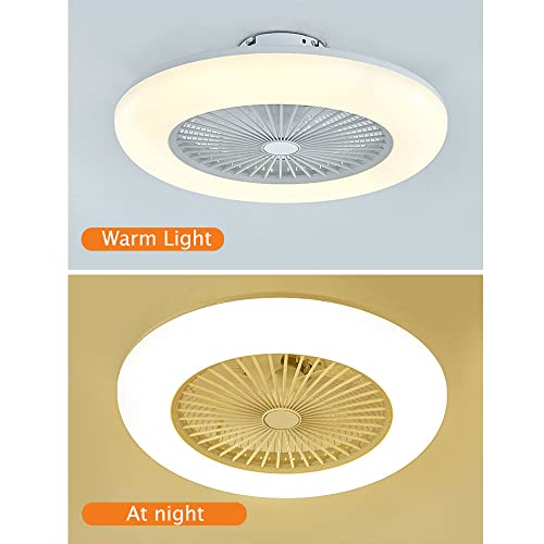 Modern Ceiling Fan with Lights,Adjustable Speed,Remote Control, 22 inch Invisible Acrylic Dimmable Lighting Fan Chandelier for Bedrooms Workout Room in White