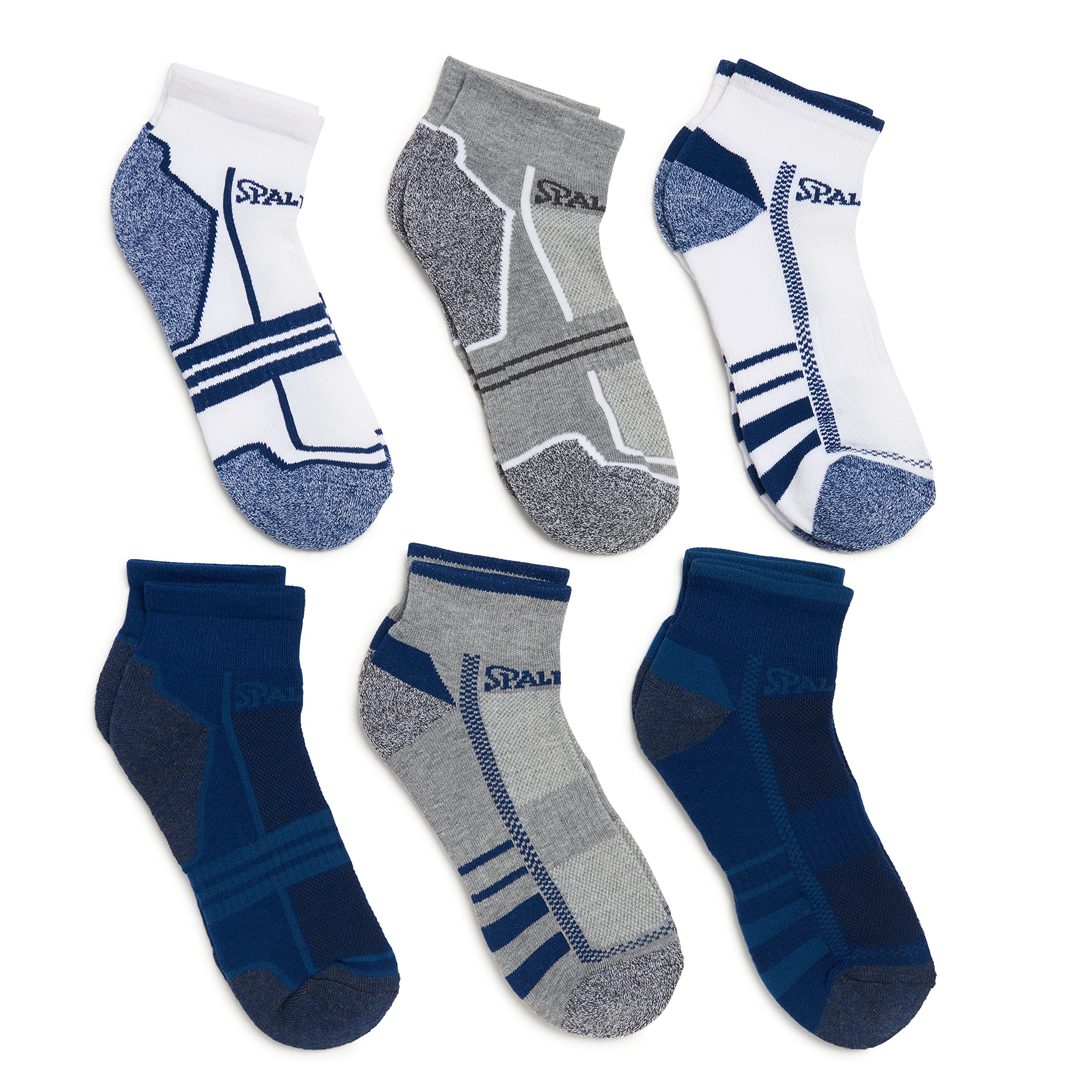 Spalding Men's Fashion Athletic Quarter Top Ankle Socks With Cushioned Heel Size 10-13 - Value 6 Pack